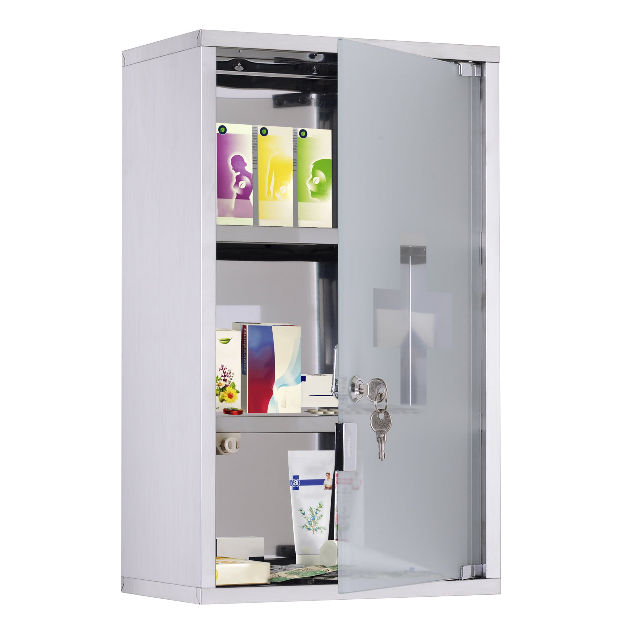 kleankin Wall Mounted Medicine Cabinet, Locking Wall Cabinet with 3 ...