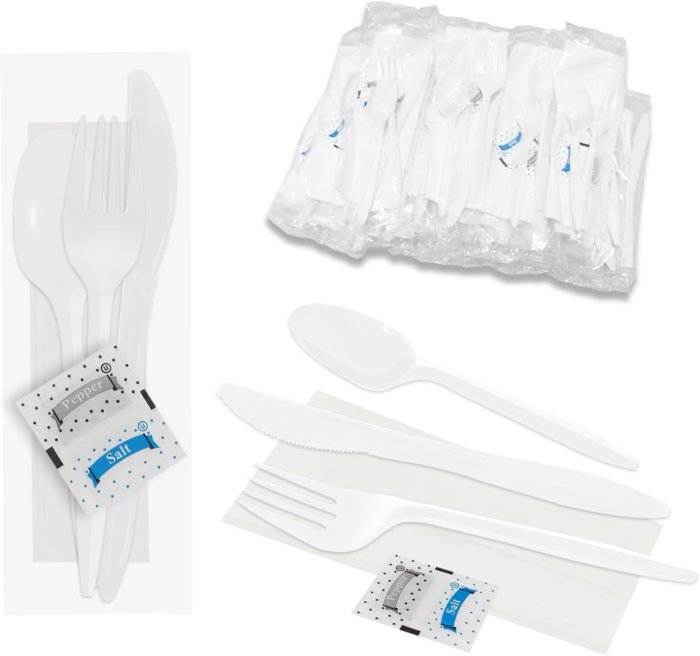 knife fork spoon napkin salt pepper sets, individually wrapped black ...