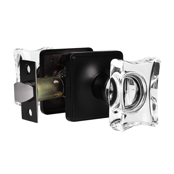 knobelite (1 Pack) Black Passage Door Knobs Set,Square Crystal Glass Door Lock Passage Function ...