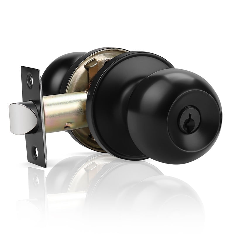 knobelite (1 Pack) Black Round Entry Door Knobs with Key, Exterior ...