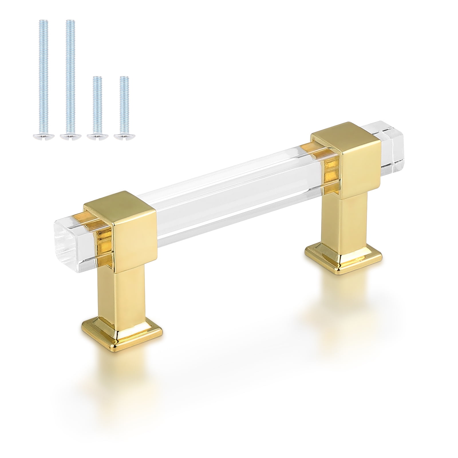 knobelite 1 Pack Kitchen Cabinet Handle, 3 Inch Hole Center Clear Acrylic Cabinet Pull, Gold ...