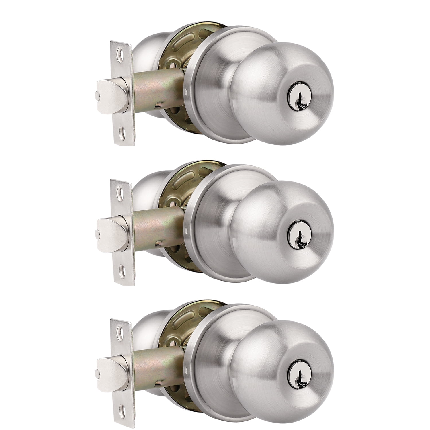 knobelite（3 Pack) Entry Door Knob for Exterior Door,Satin Nickel Door ...