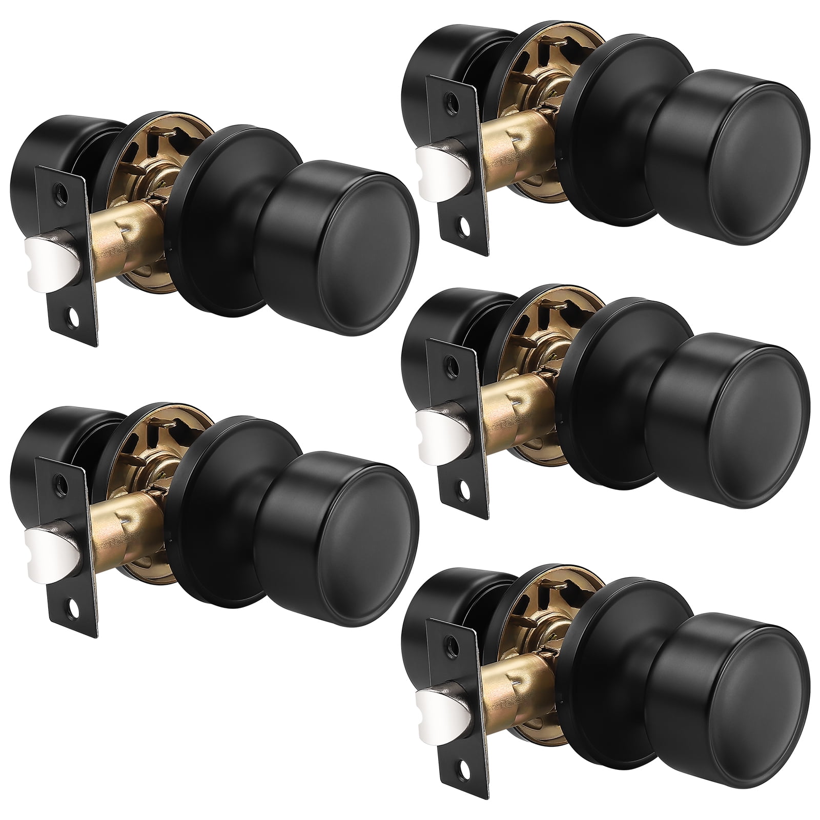 knobelite (5 Pack) Black Passage Door Knobs, Interior Keyless Knob for Closet/Hall Non-Locking ...