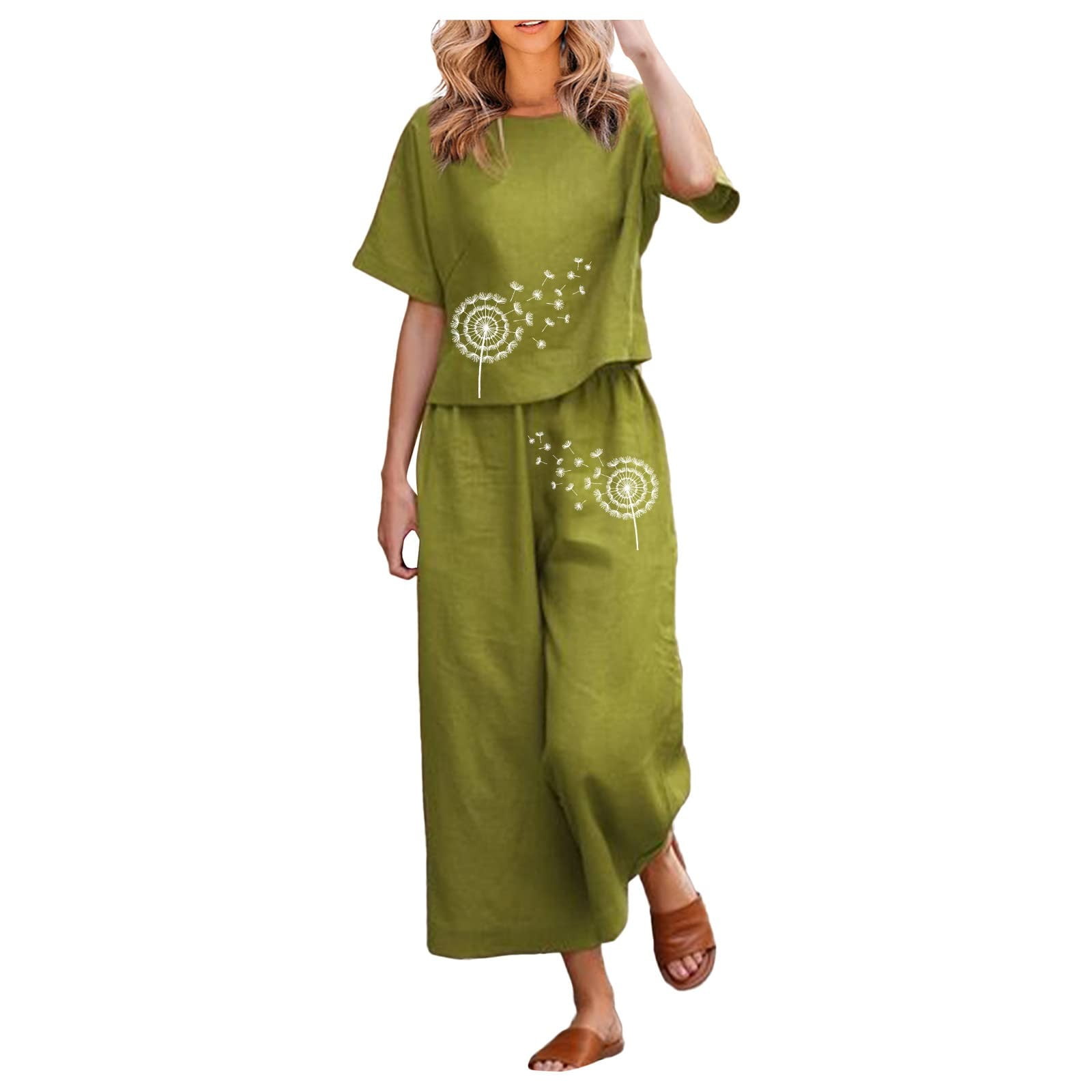 knqrhpse Lounge Sets for Women,Workout Sets Wide Leg Ladies Cotton ...