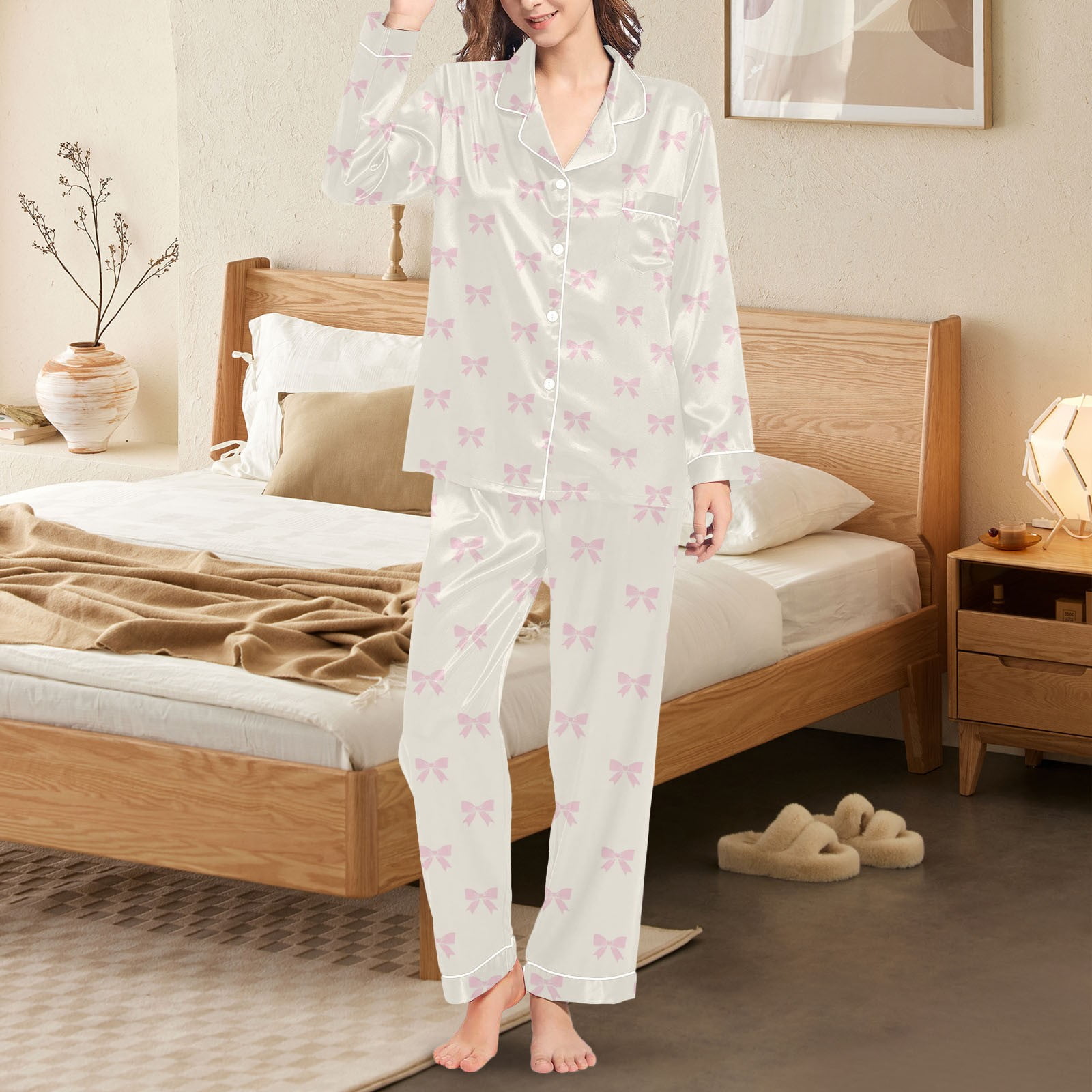 knqrhpse Silk Pajamas,Bow Pajamas,Winter Spring Home Leisure Valentine ...