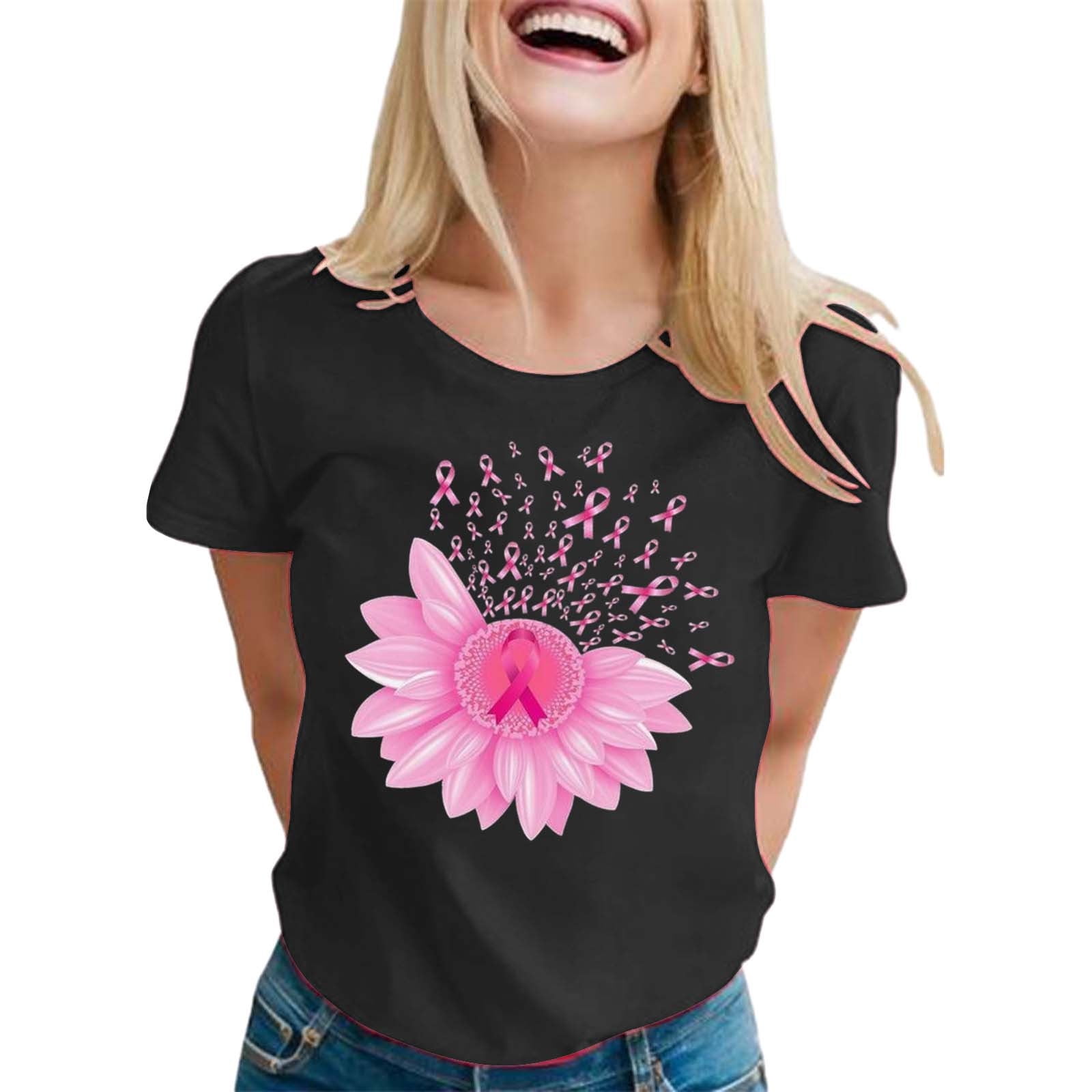 knqrhpse Womens T Shirts Women's Breast Cancer Awareness Day Printed Short Sleeve Crew Neck T ...