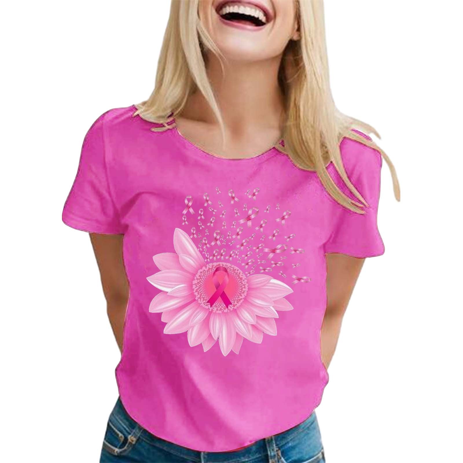 knqrhpse Womens T Shirts Women's Breast Cancer Awareness Day Printed Short Sleeve Crew Neck T ...