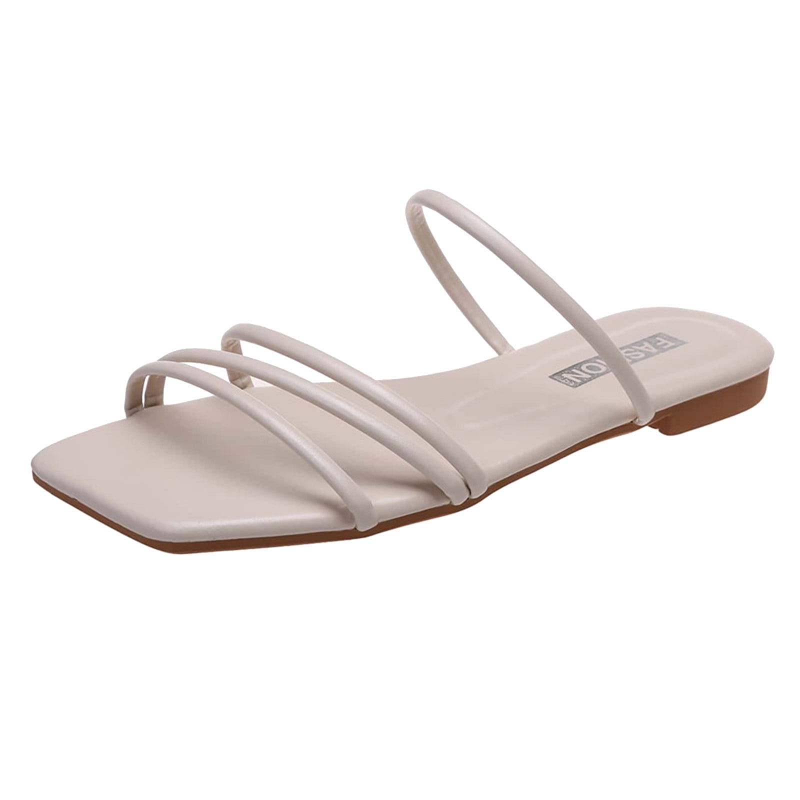 knqrhpse slippers for women Flat Strap Open Toe Square Head Strap Beach ...