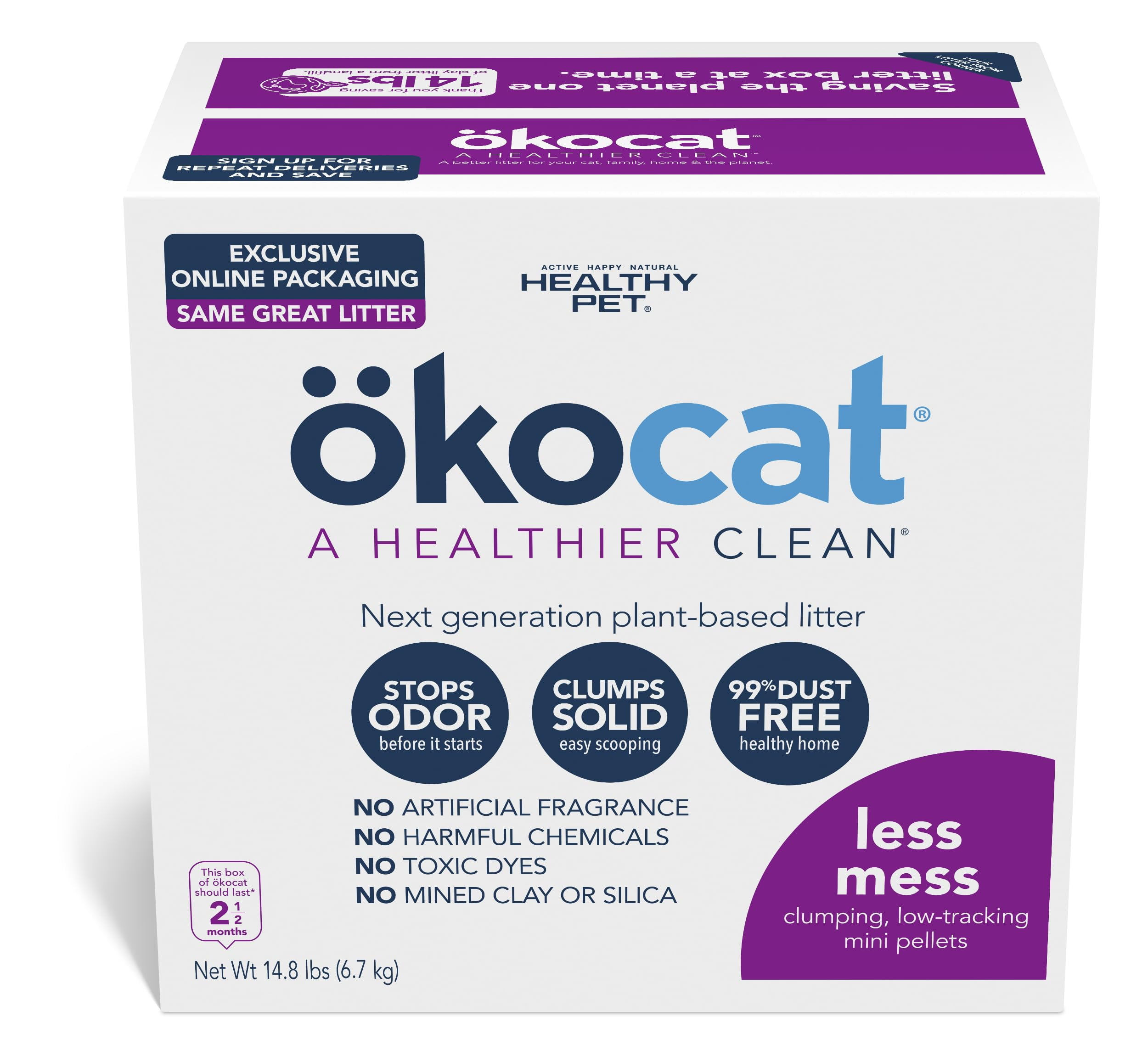 ökocat Less Mess Natural Wood Clumping Cat Litter Mini-Pellets, Great ...