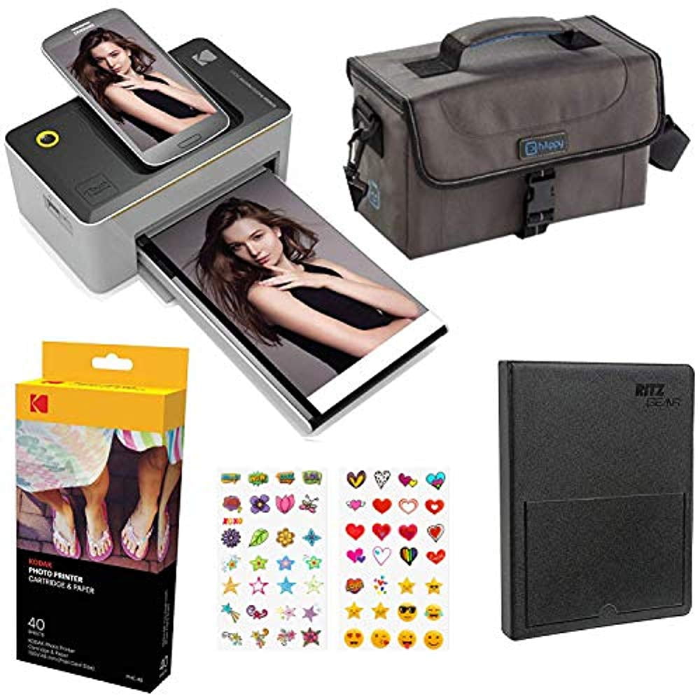 kodak dock 4x6" printer starter bundle + 40 paper + case + photo album ...