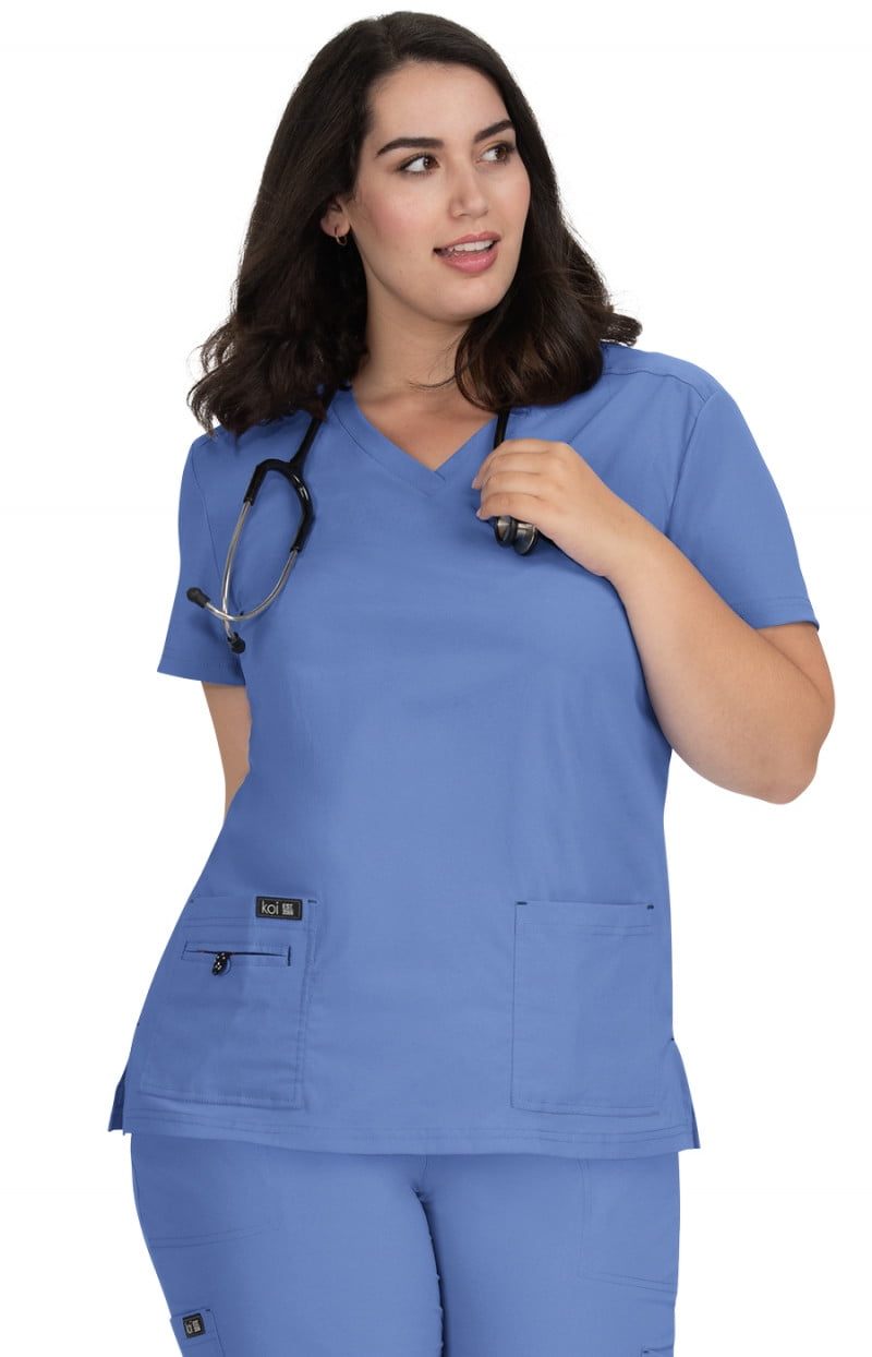koi Basics Becca Women's 4-Pocket Stretch Scrub Top True Ceil 2XL ...