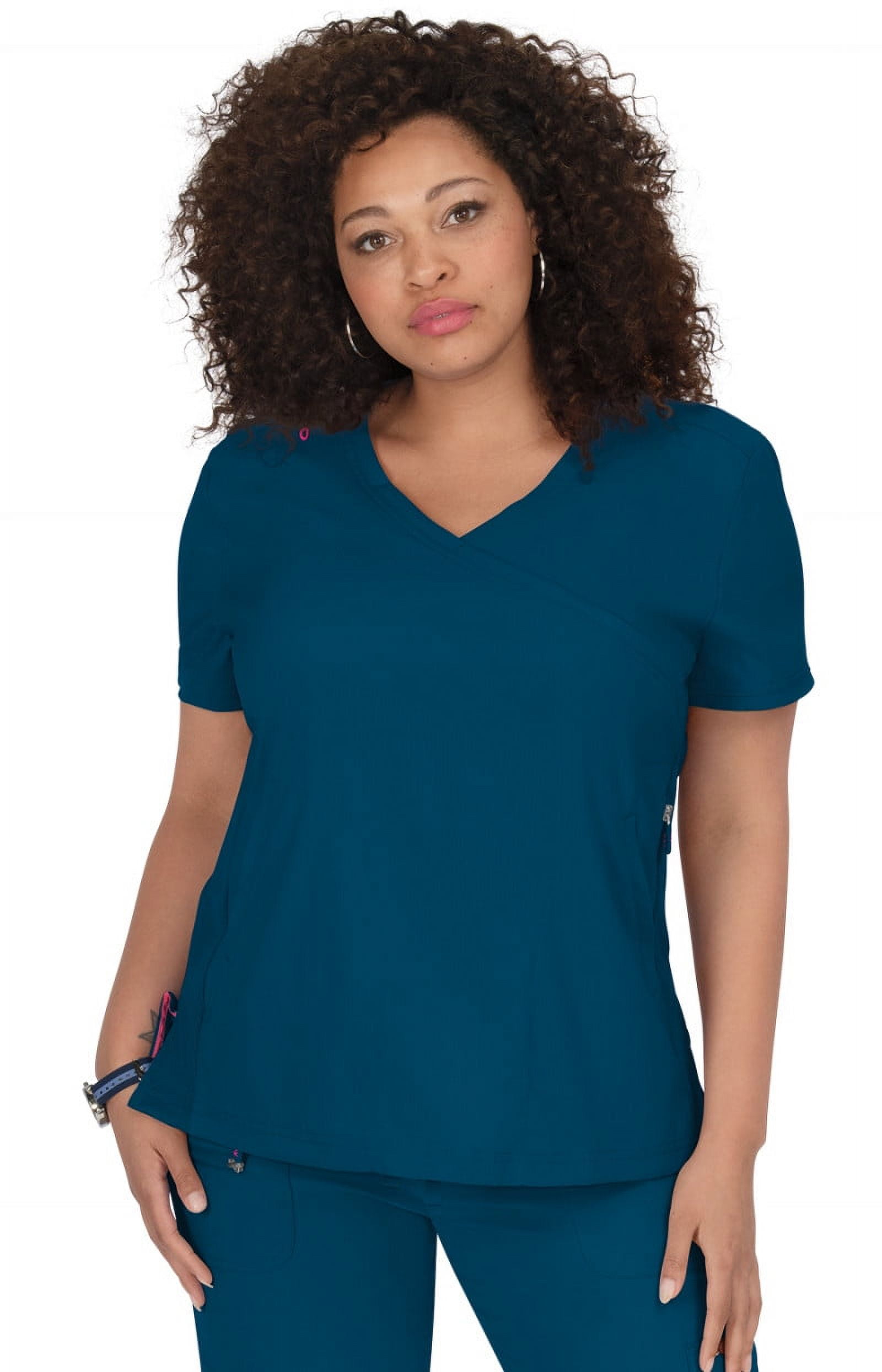 Koi lite women's philosophy mock wrap side zipper solid scrub top ...