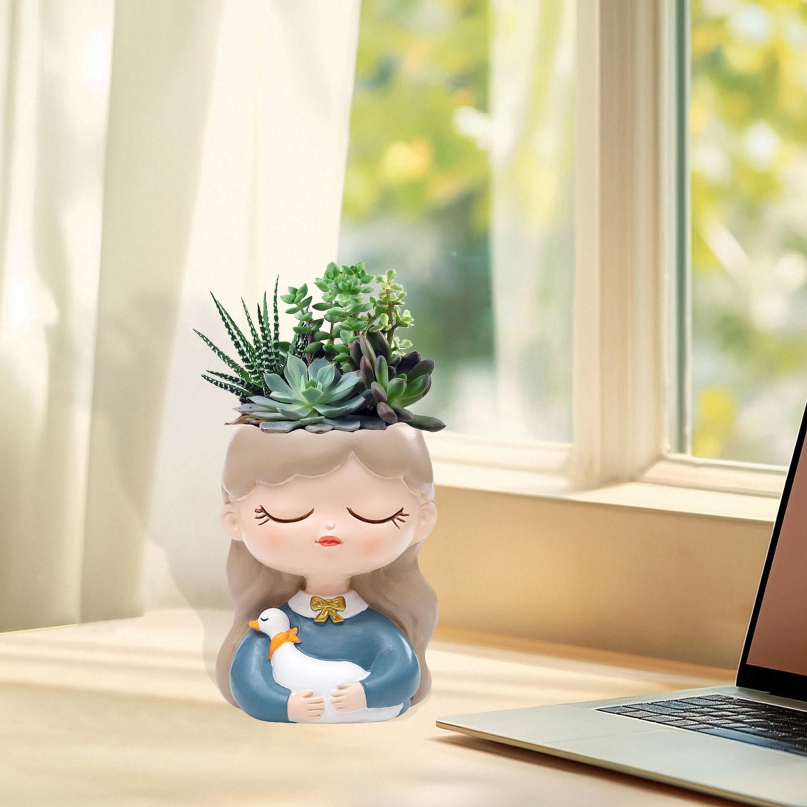 koolsoo Girl Figurine Planter Pot Cute Plant Container for Balcony ...