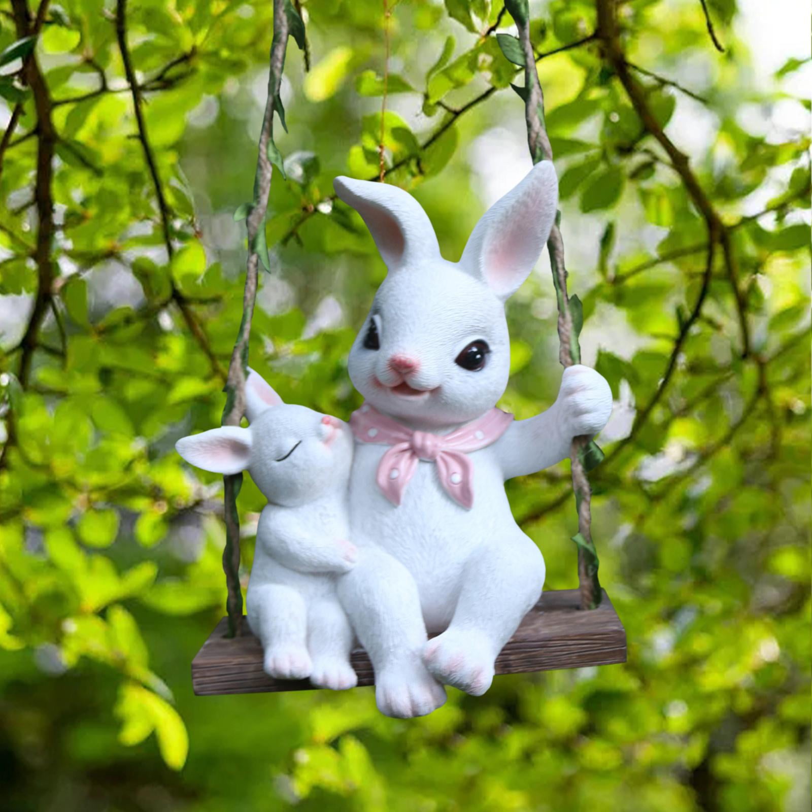 koolsoo Swing Rabbit Garden Statue Bunny Figurine Animal Crafts Hanging ...
