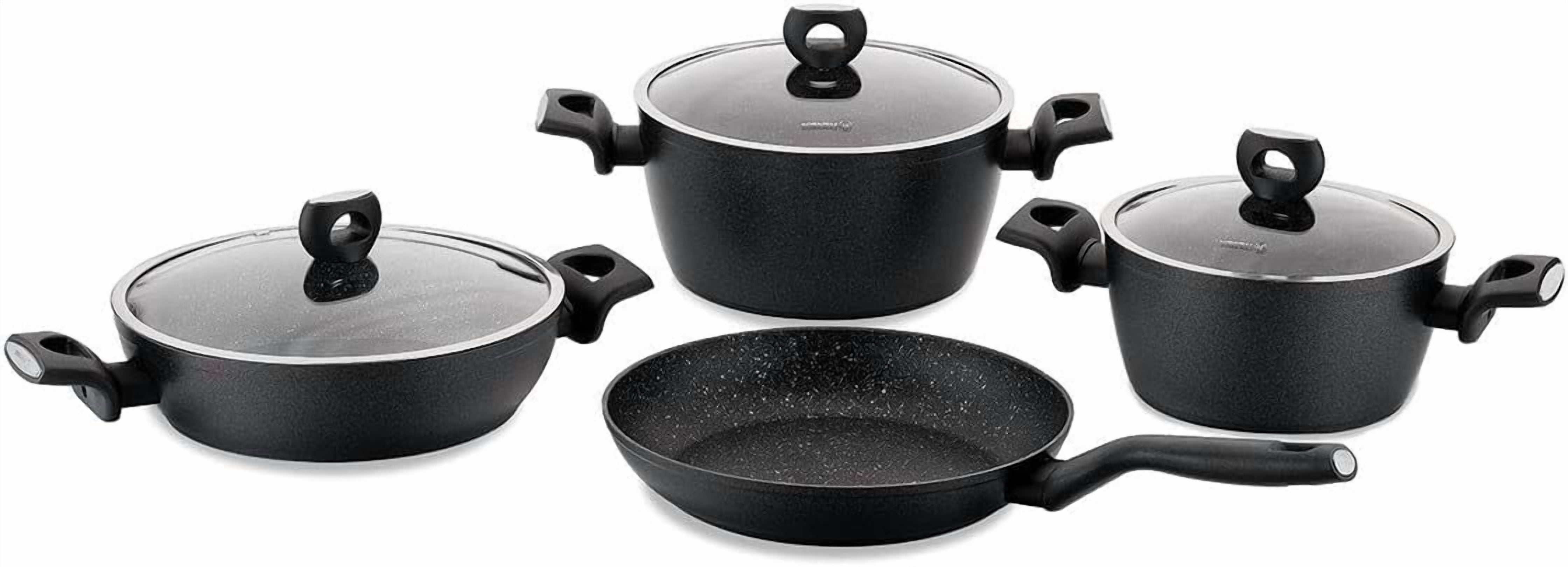 korkmaz Nora Cookware Pots and Pan Set, 7 Piece, Volcanite PTFE Coating ...