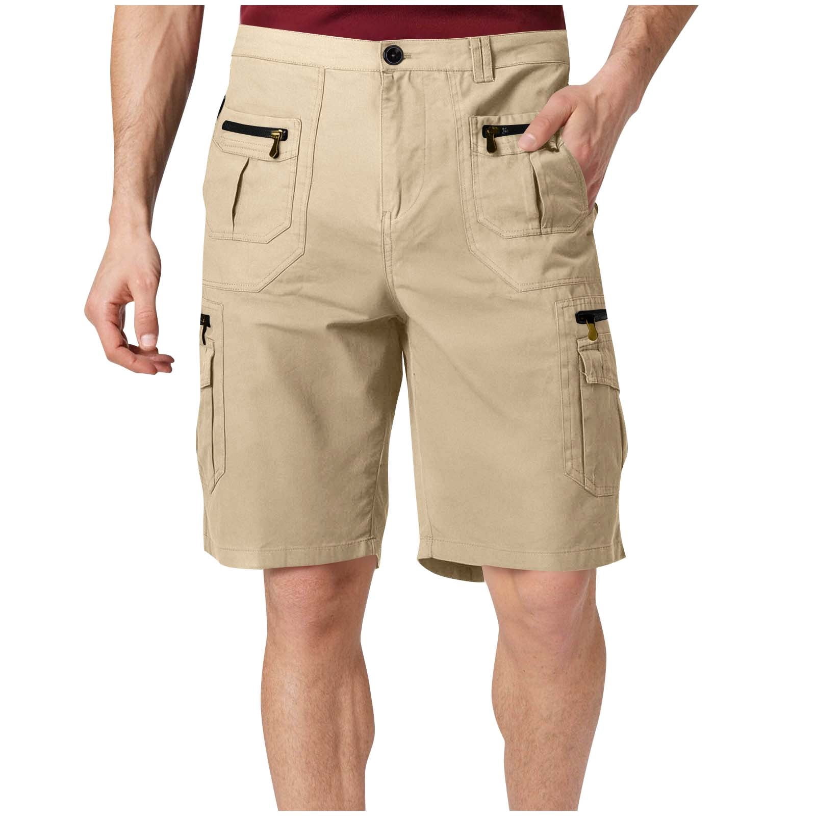 kosheko Men's Multi-Zip Flap Cargo Knee Shorts with Belt-Loop Button ...