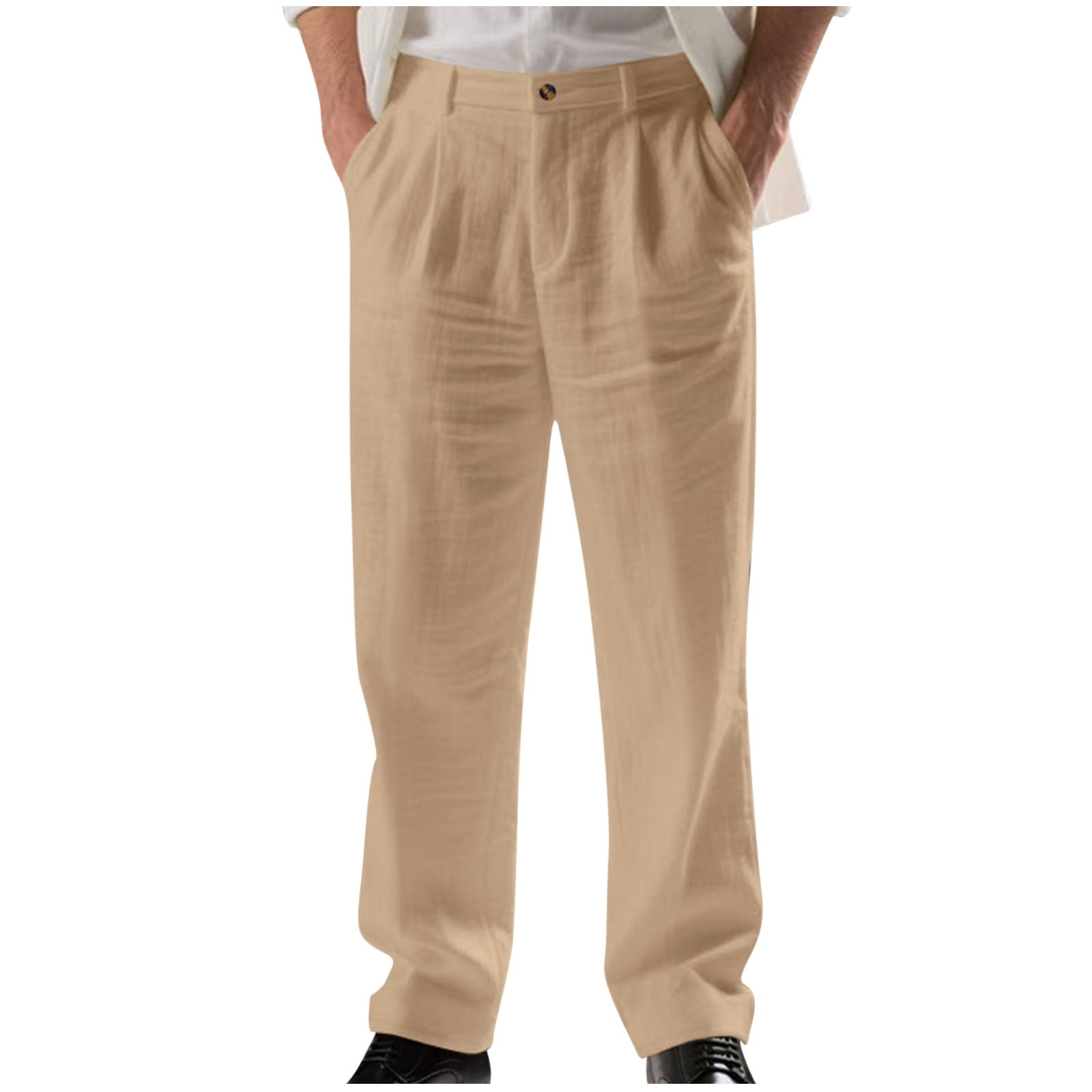 kosheko Men's Pleated Single-Button Belt-Loop Straight Dress Pants with ...