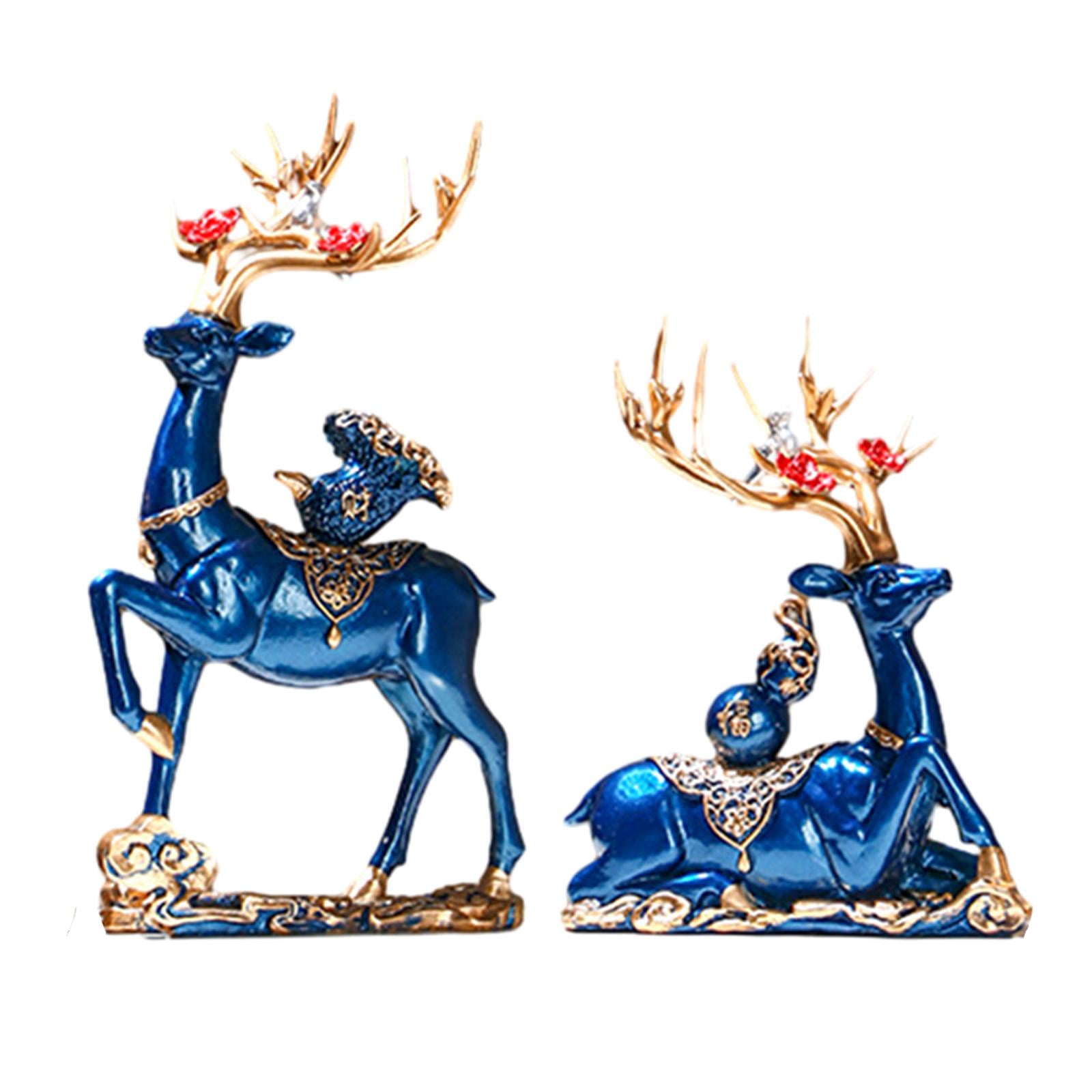 kowaku 2 Pieces Elk Resin Statue Reindeer Sculpture Gift Collection ...
