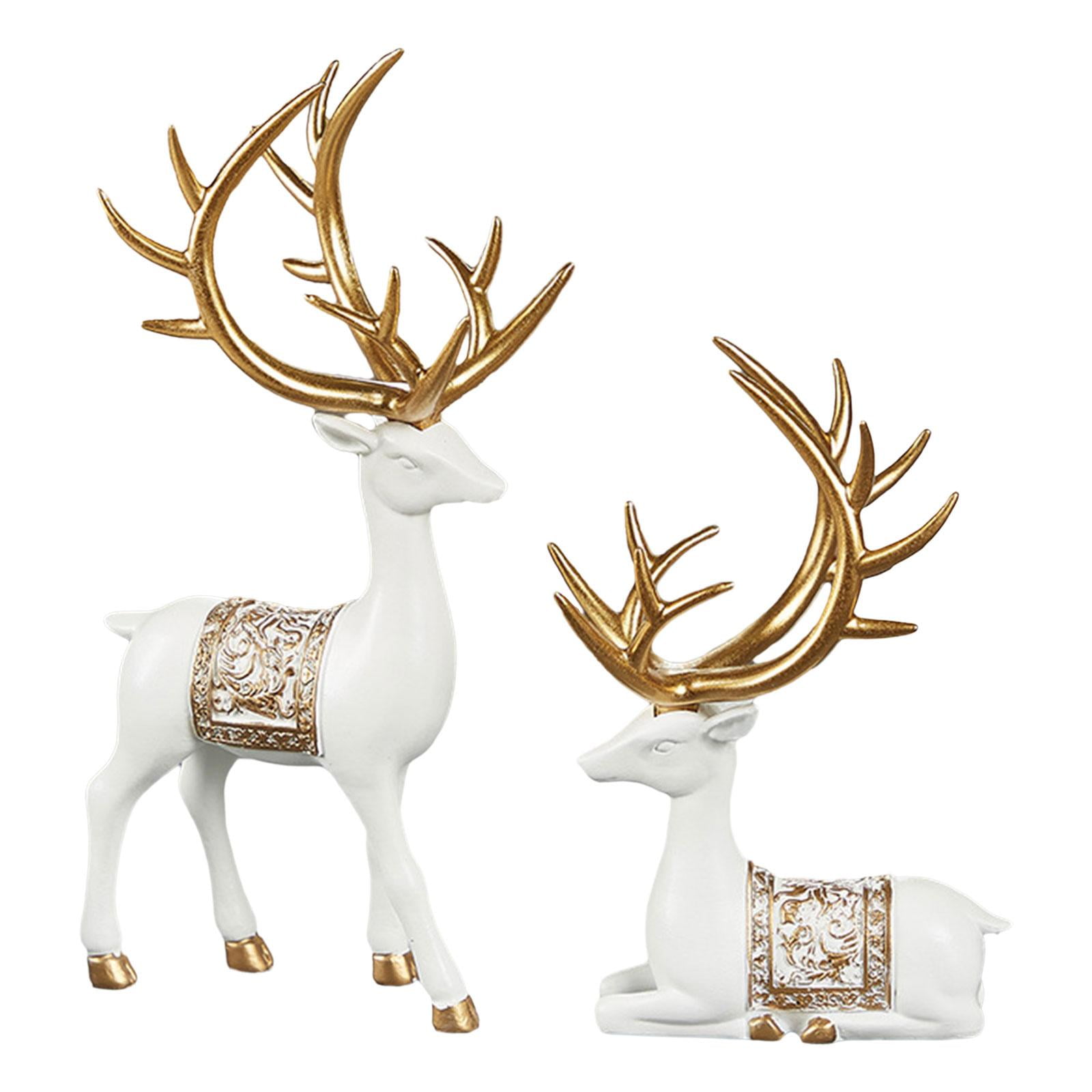 kowaku 2 Pieces Reindeer Sculpture Elk Resin Statue Collection Deer ...