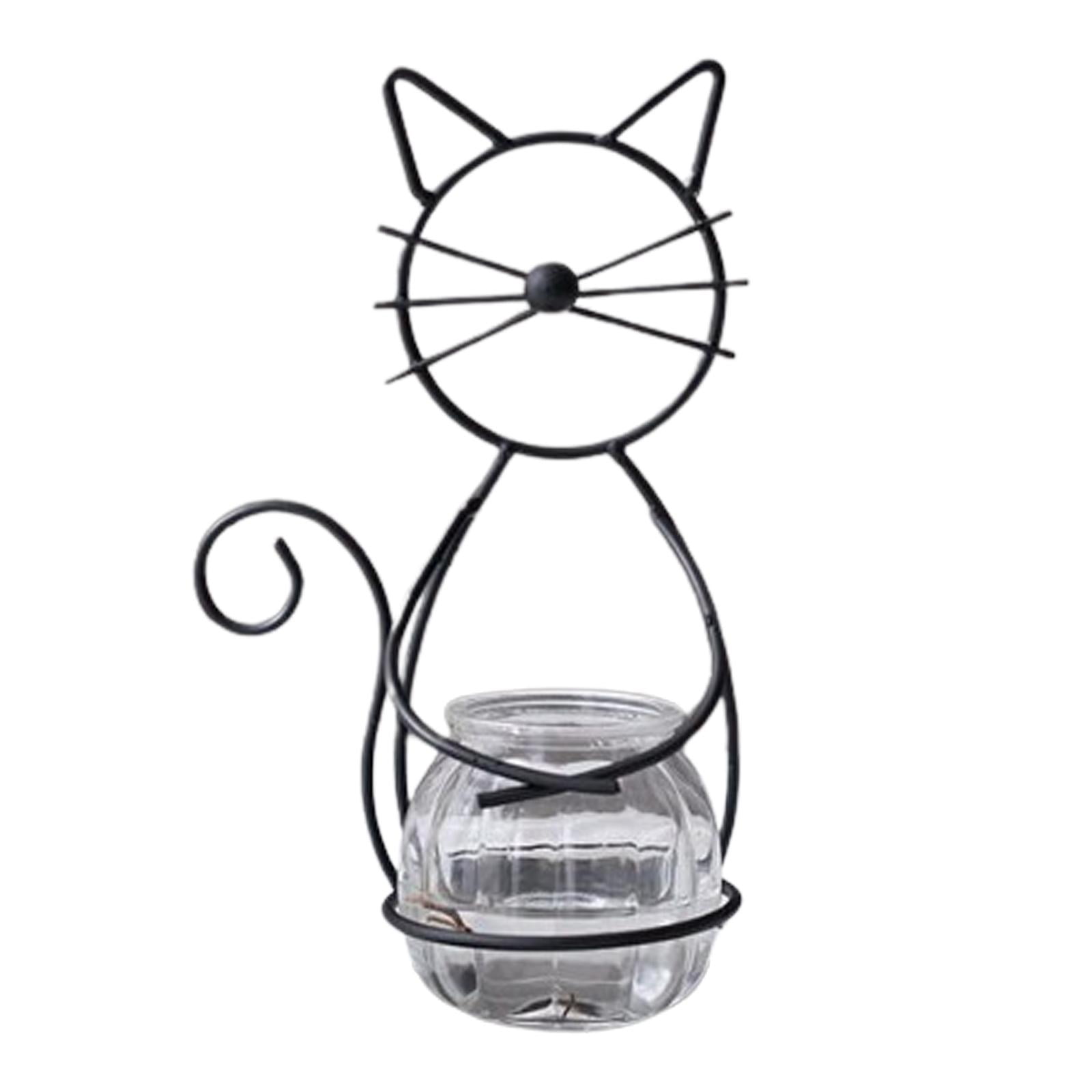 Kowaku Desktop Glass Planter Hydroponics Vase Desktop Glass Planter Cat Shaped Metal Stand