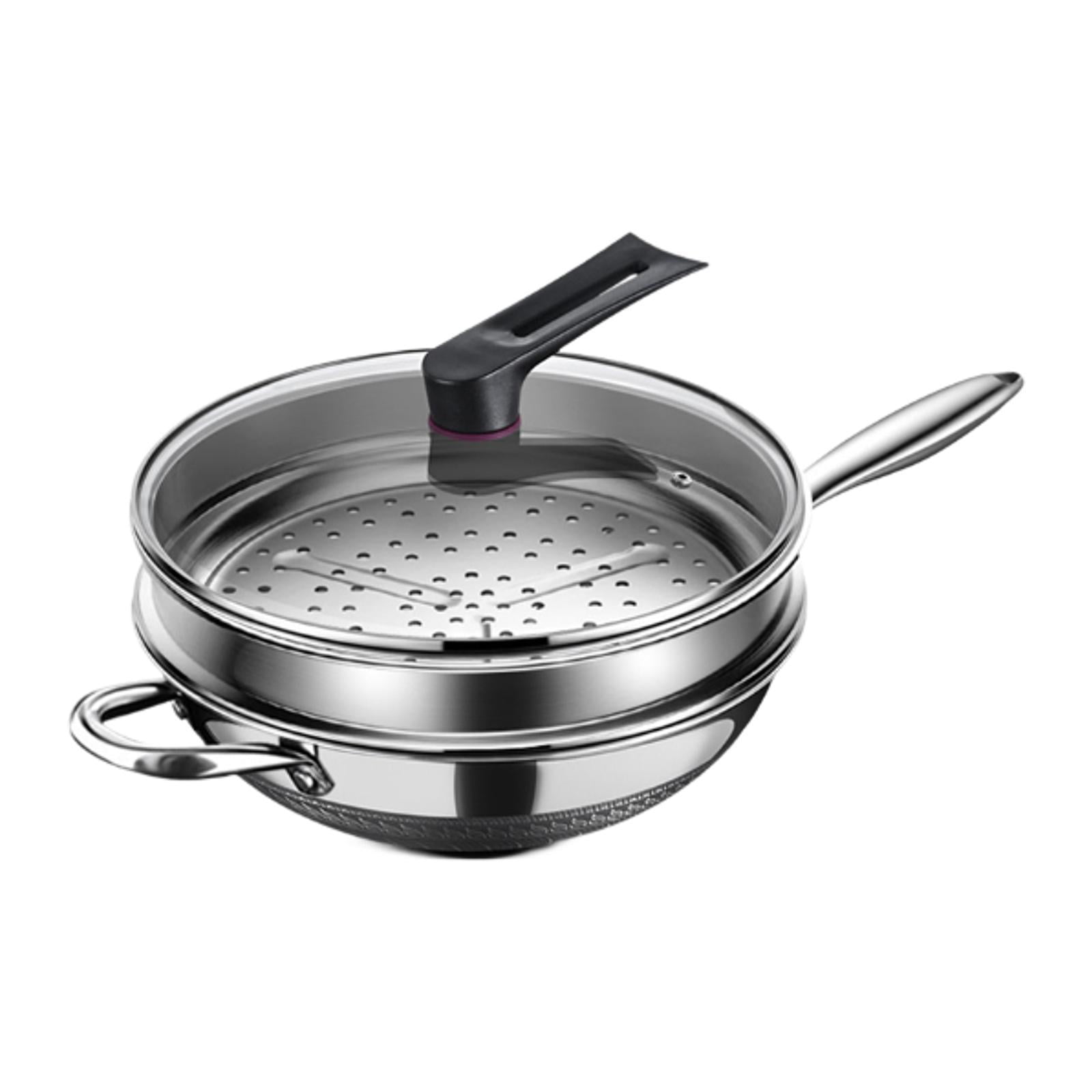 kowaku Stainless Steel Wok Pan Cooking Pot with Glass Lid and Steamer ...