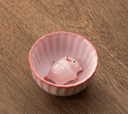 kowaku Teacup Made of , Chinese Teacup with Tea Pet, Pig Statue ...