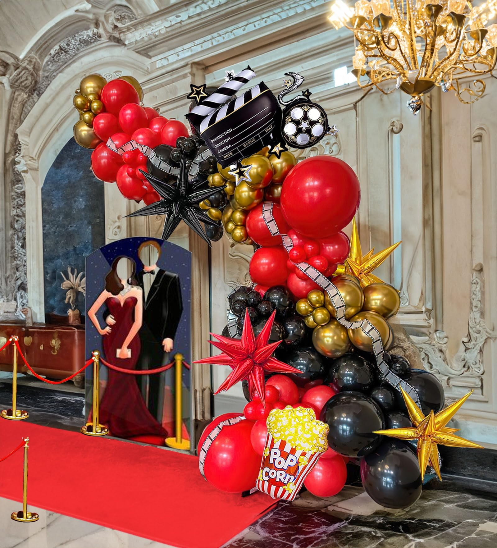 kozee Red Black Gold Movie balloon garland arch kit 150Pcs with ...
