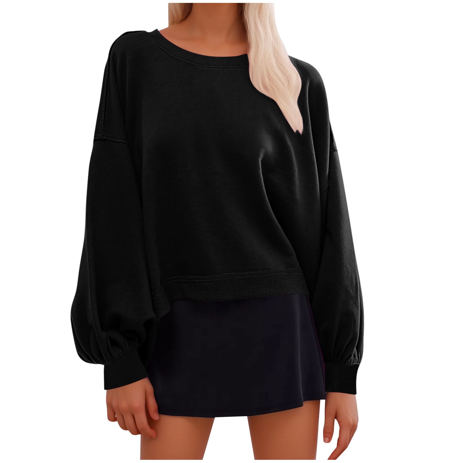 kpmatpey Crewneck Sweatshirt for Women Long Sleeve Solid Color Loose ...