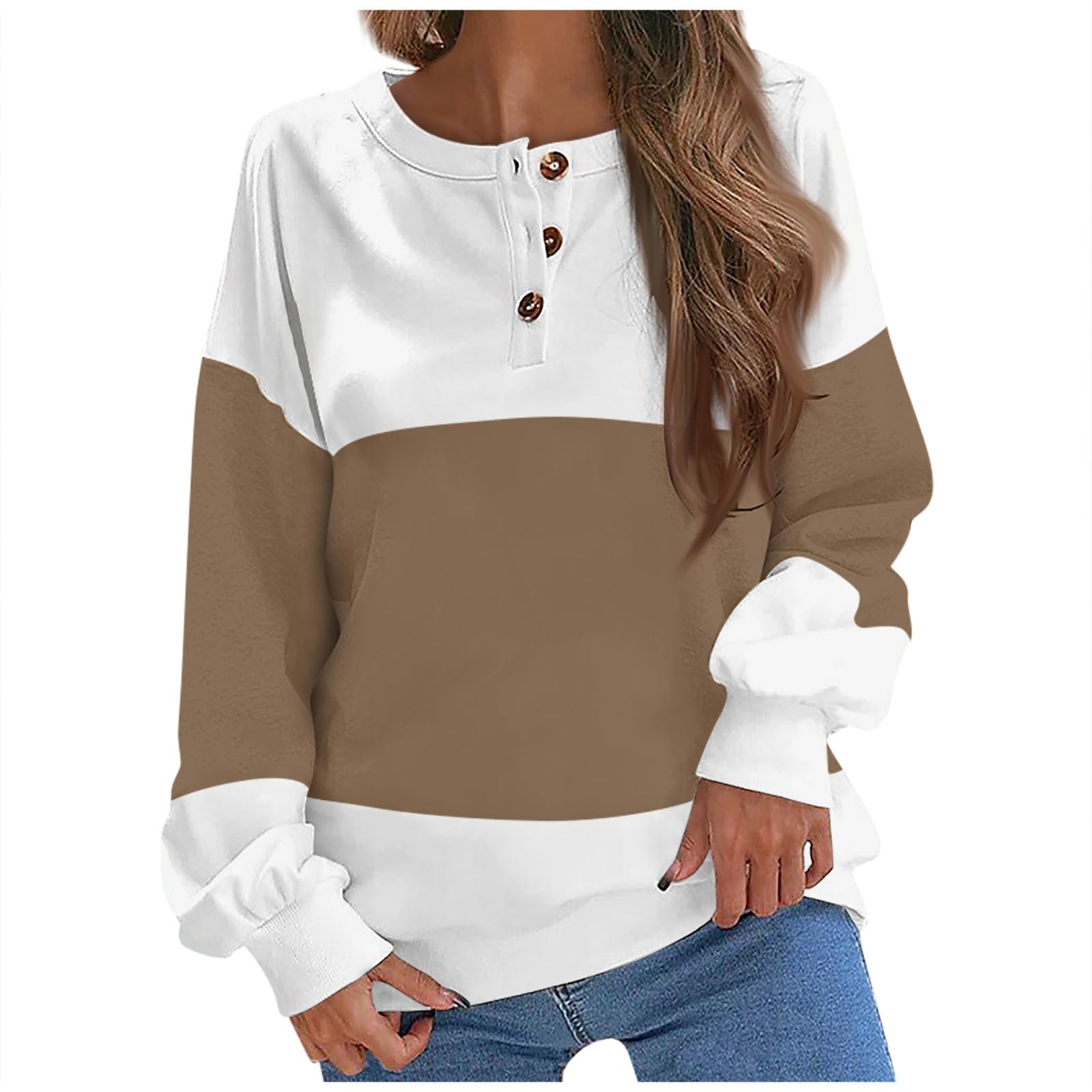 kpmatpey Sweatshirts for Women Half Button Long Sleeve Crew Neck Color ...