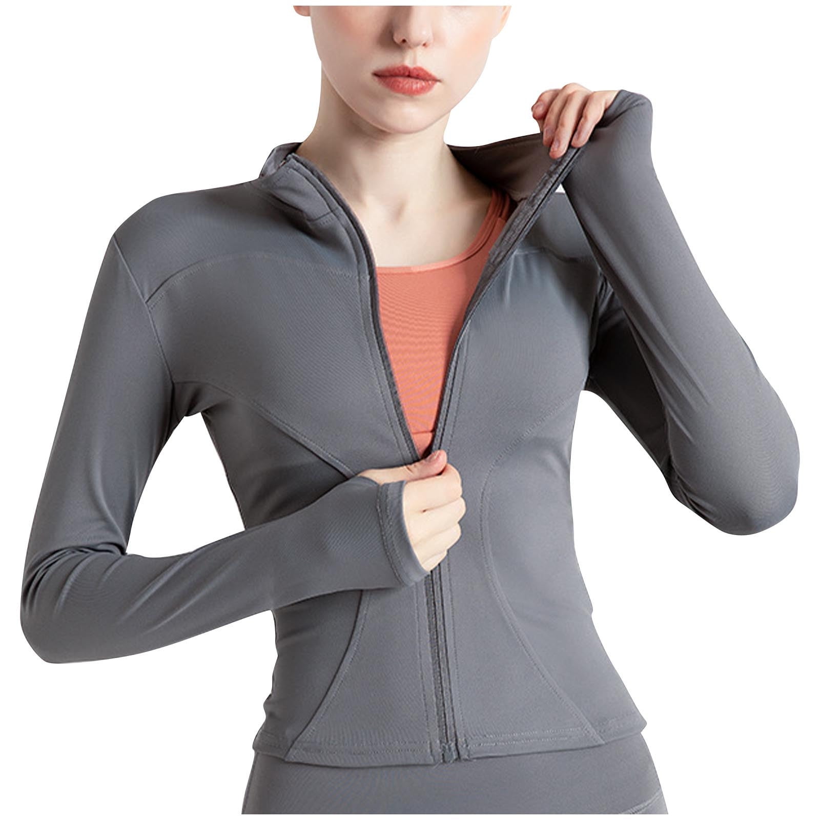 kpmatpey Zip up Jackets for Women Elastic Slim Fitted Long Sleeve Mid ...