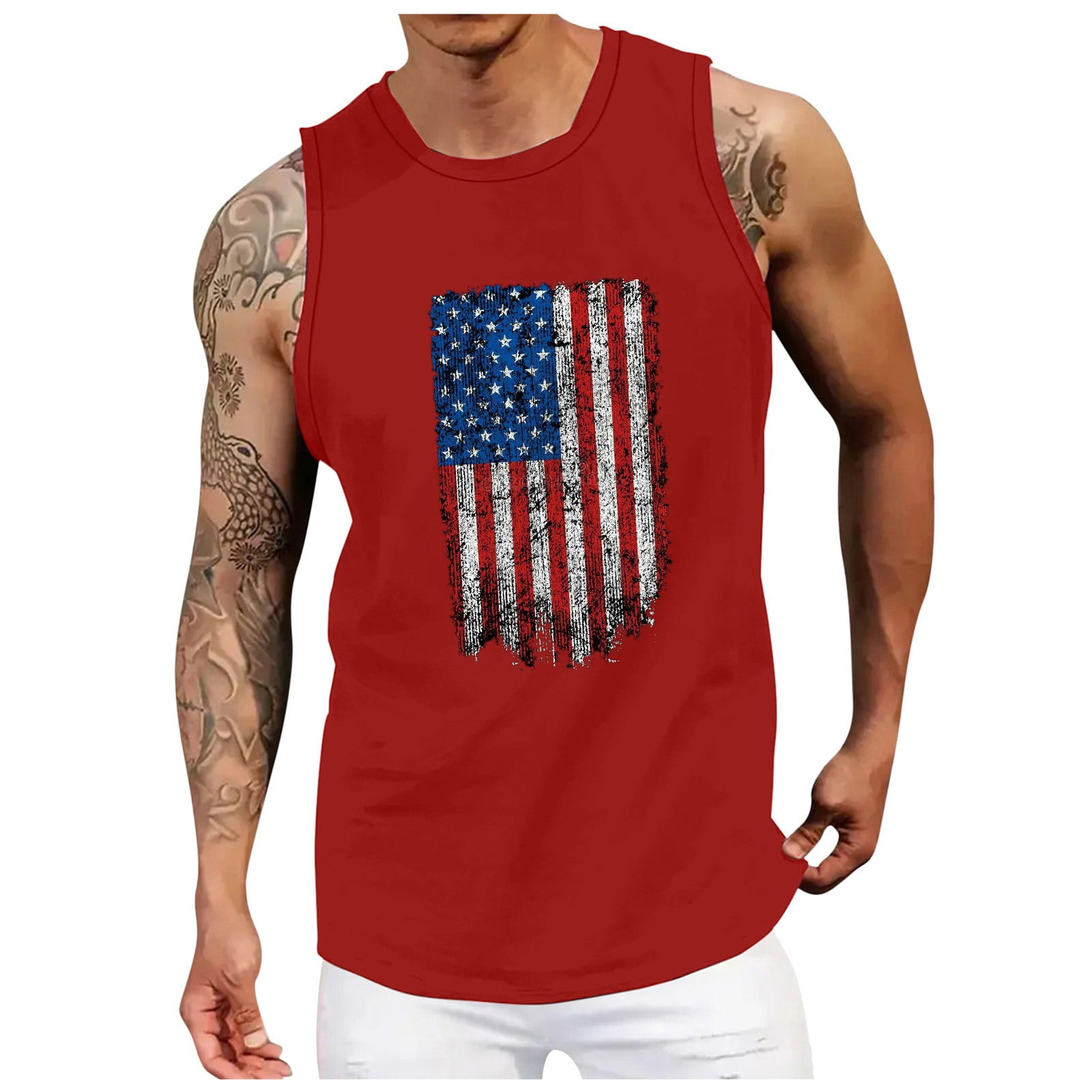 kpoplk Men's Casual American Flag Tank Tops 4th July USA Flag Short ...