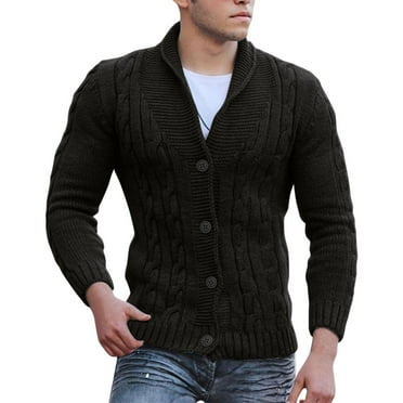 Men's Shawl Collar Cardigan Sweater Button up Merino Wool Sweater ...