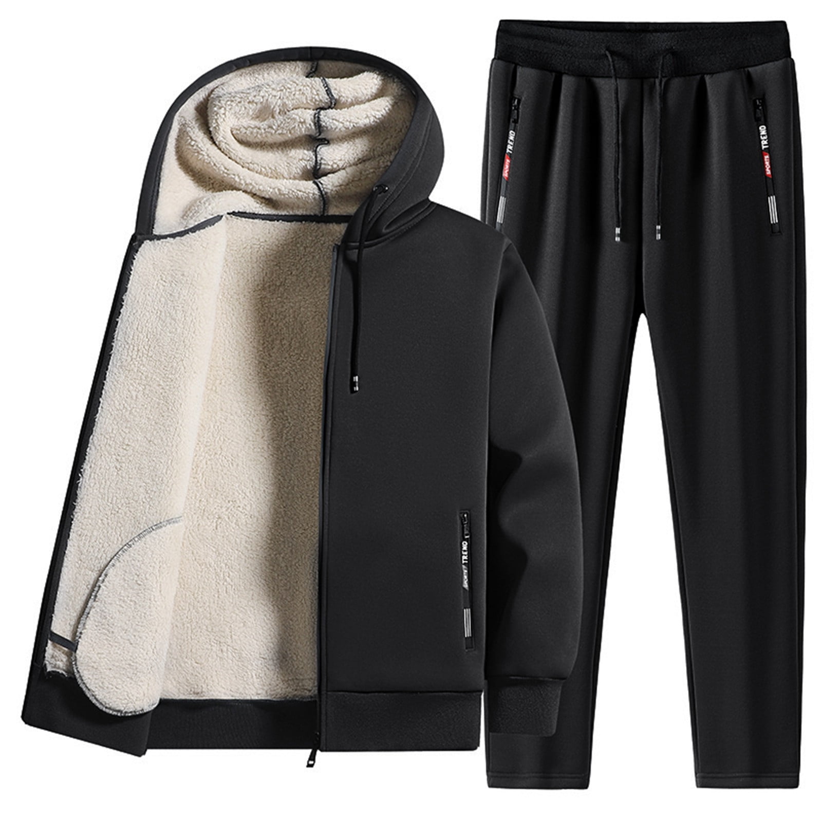 kpoplk Men's Sports Casual Full Sweatsuit Men's Winter Plus Thick ...