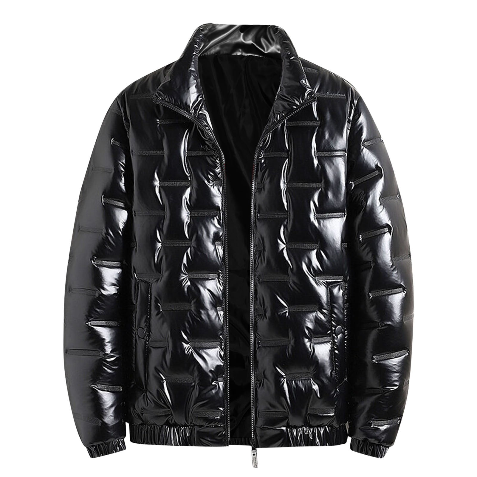 kpoplk Men's Thick Puffer Jacket Warm Winter Stand Collar Bubble Puffer ...