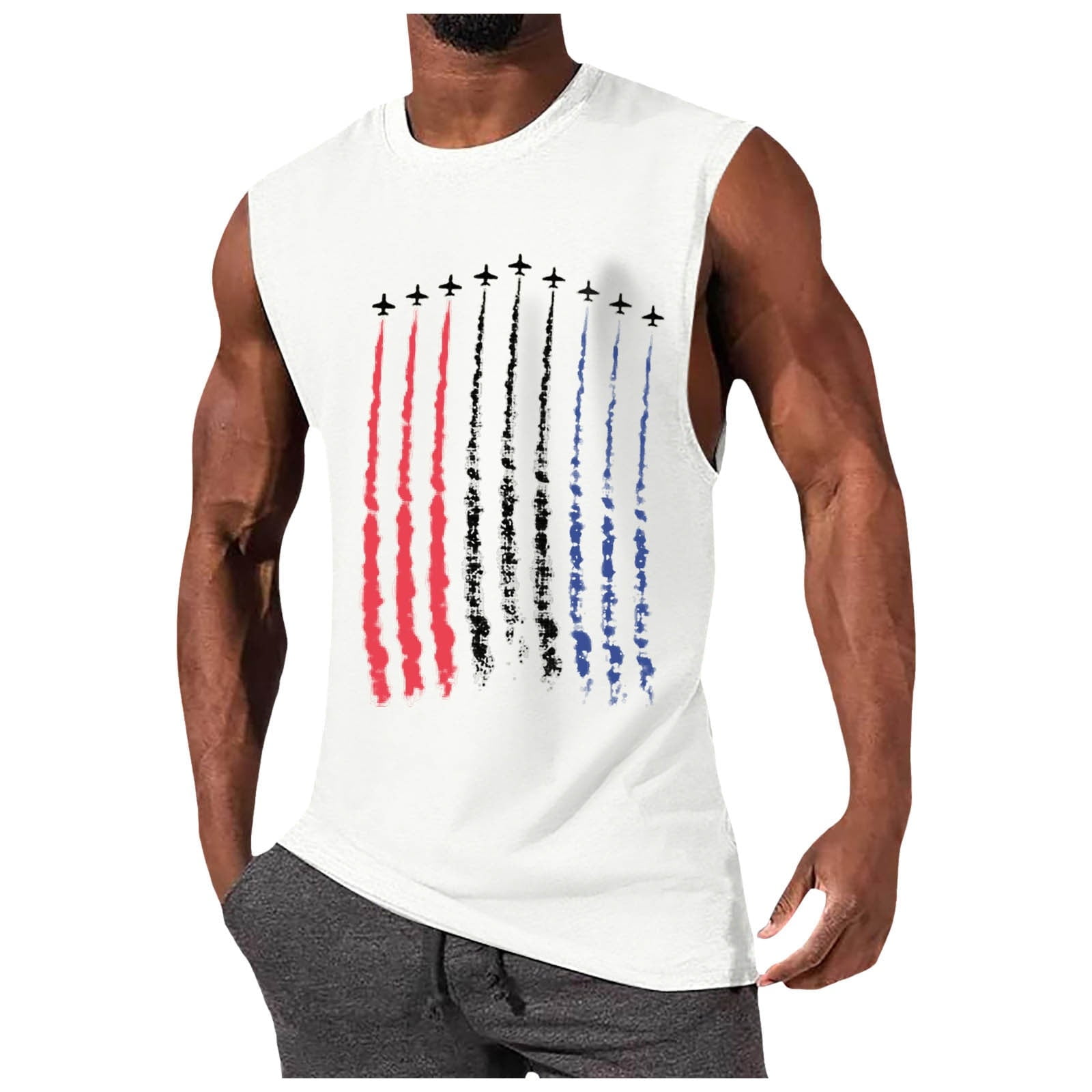 kpoplk Men's Workout American Flag Printed Muscle T-Shirt Gym ...