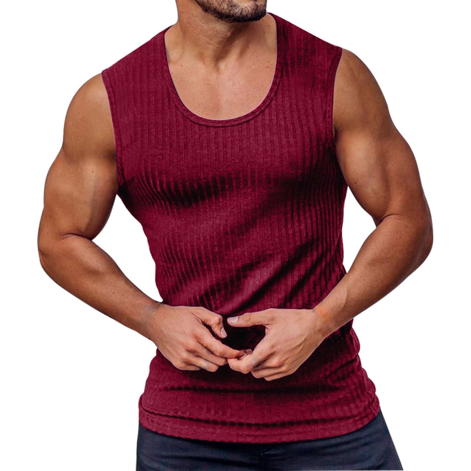kpoplk Men's Workout Athletic Gym Muscle Y Back Fitness Tank Tops Red ...