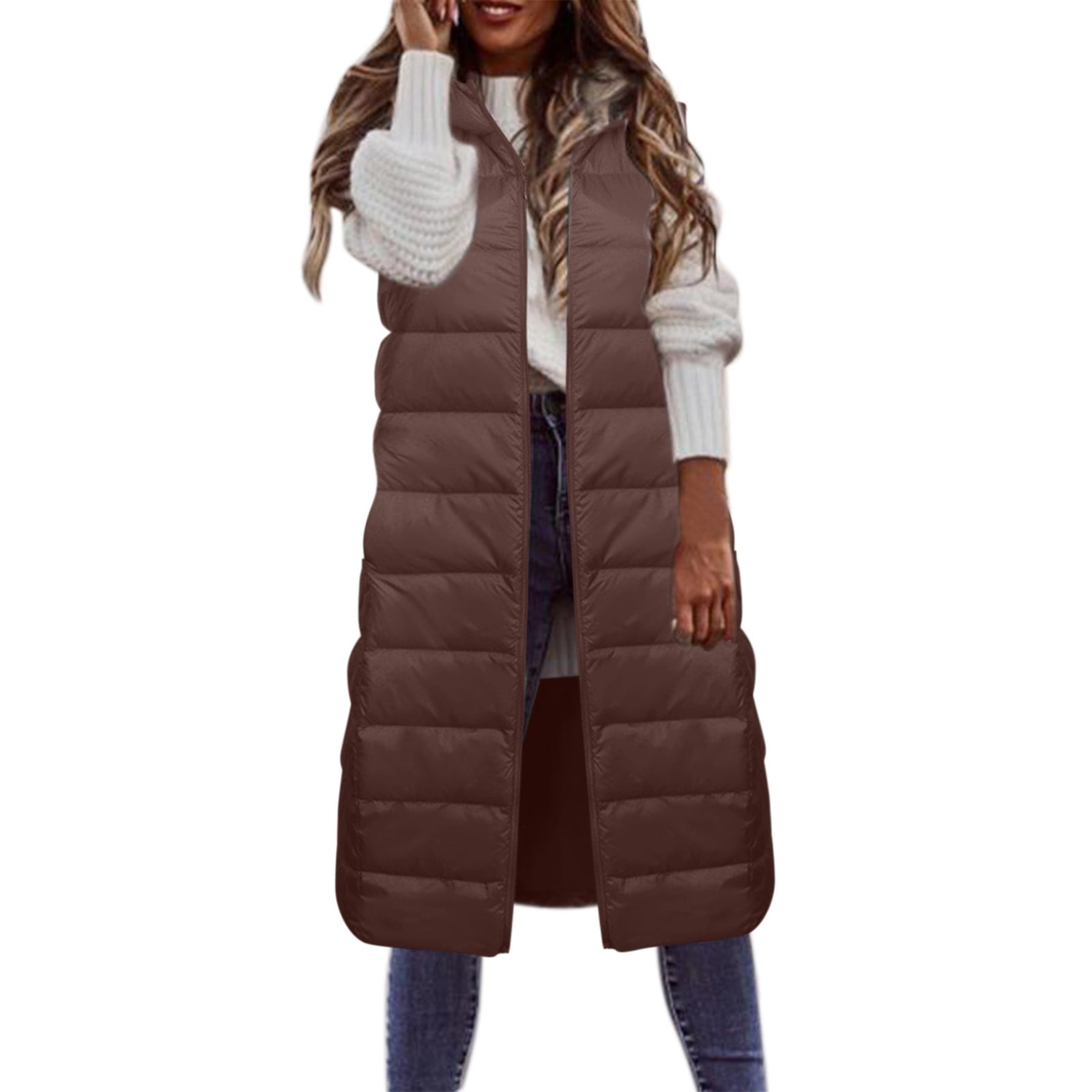 kpoplk Women Long Puffer Vest Quilted Vest Hooded Warm Padded Winter ...