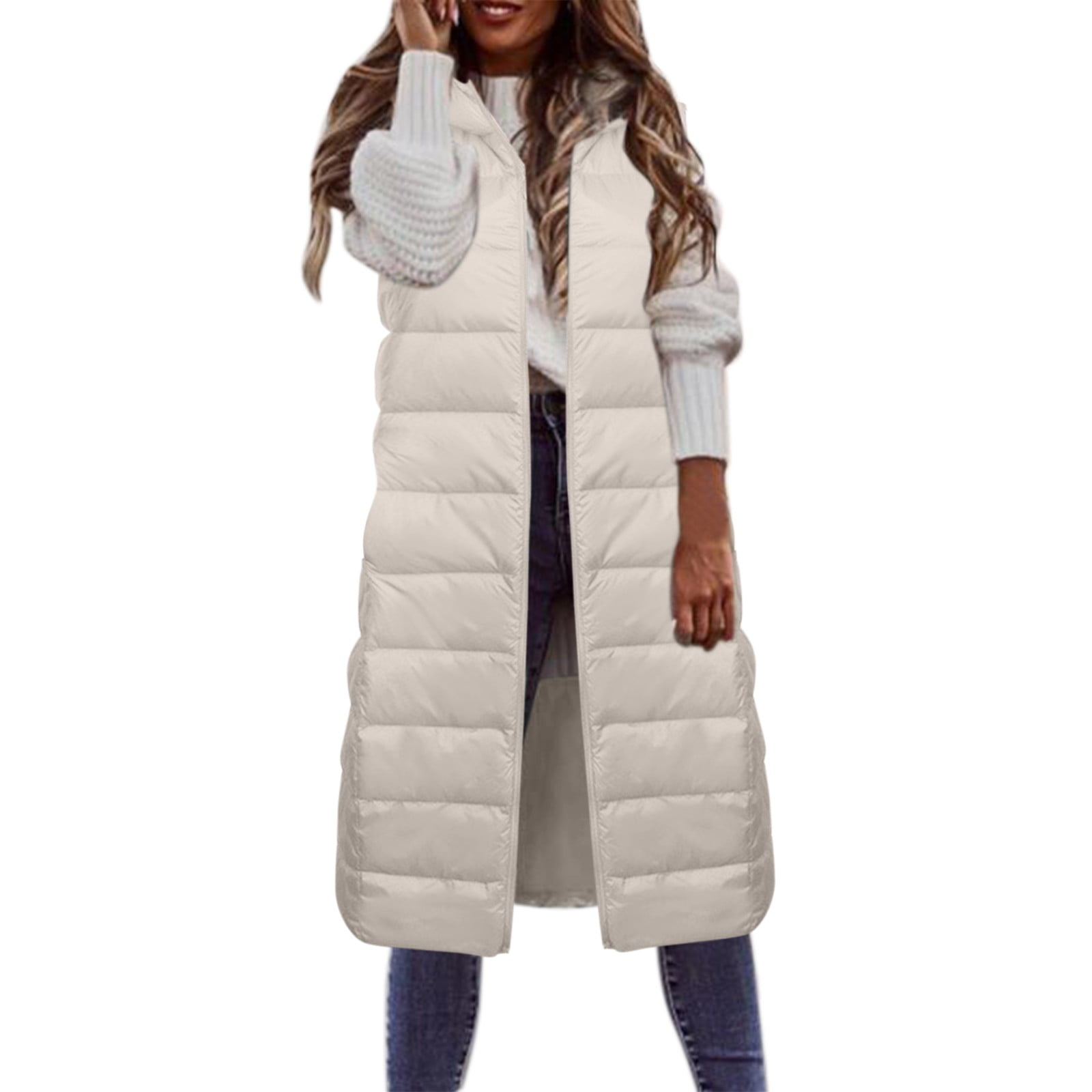 kpoplk Women Long Puffer Vest Quilted Vest Hooded Warm Padded Winter ...