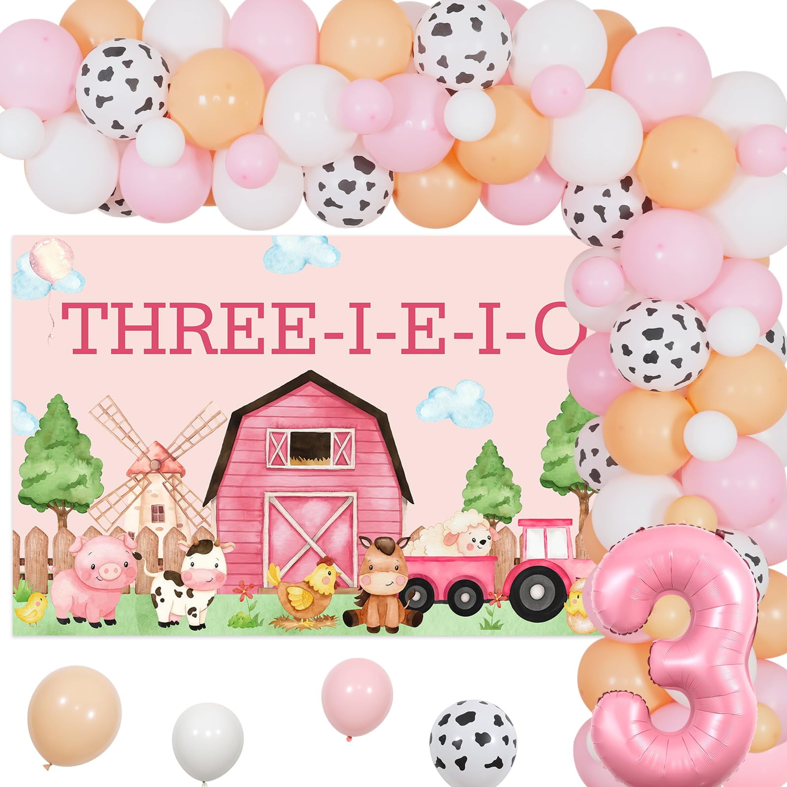 kreat4joy Animal 3rd Birthday Decoration KKS1 Girl, Threo Party ...