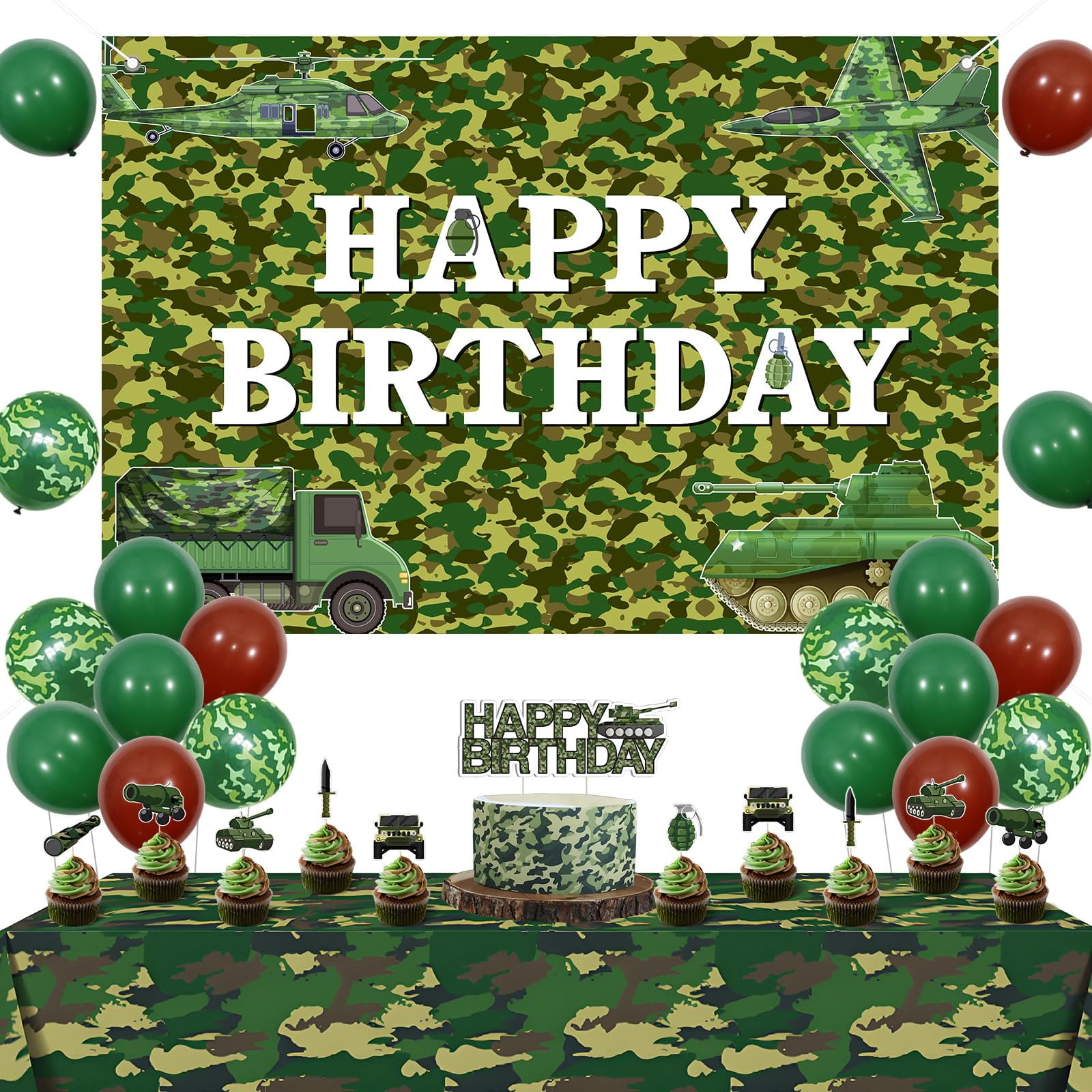 kreat4joy Camo Birthday Party Decoration, Army Camouflage Birthday ...
