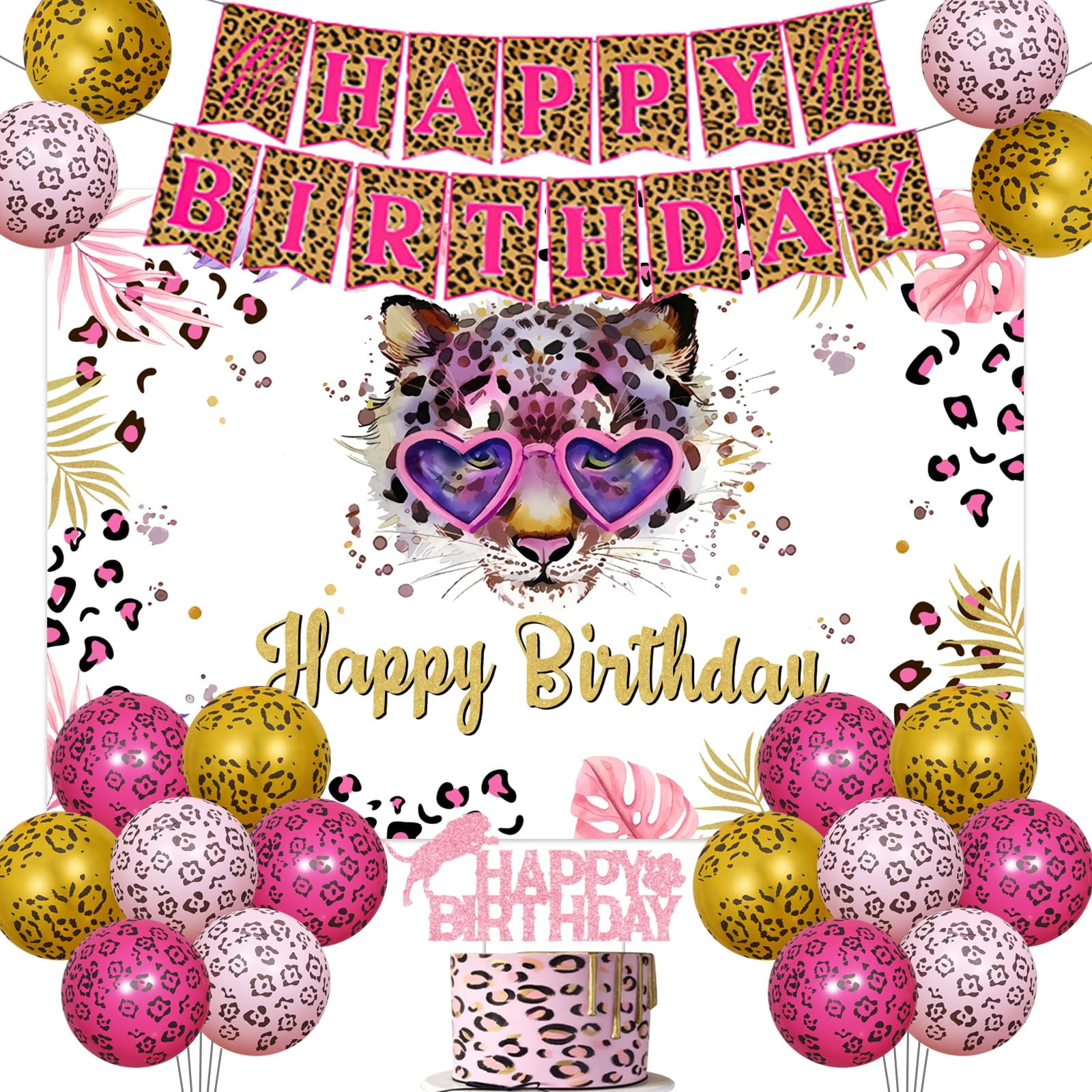 kreat4joy Cheetah Print Birthday Decorations Girl, KKS1 Cheetah Happy ...