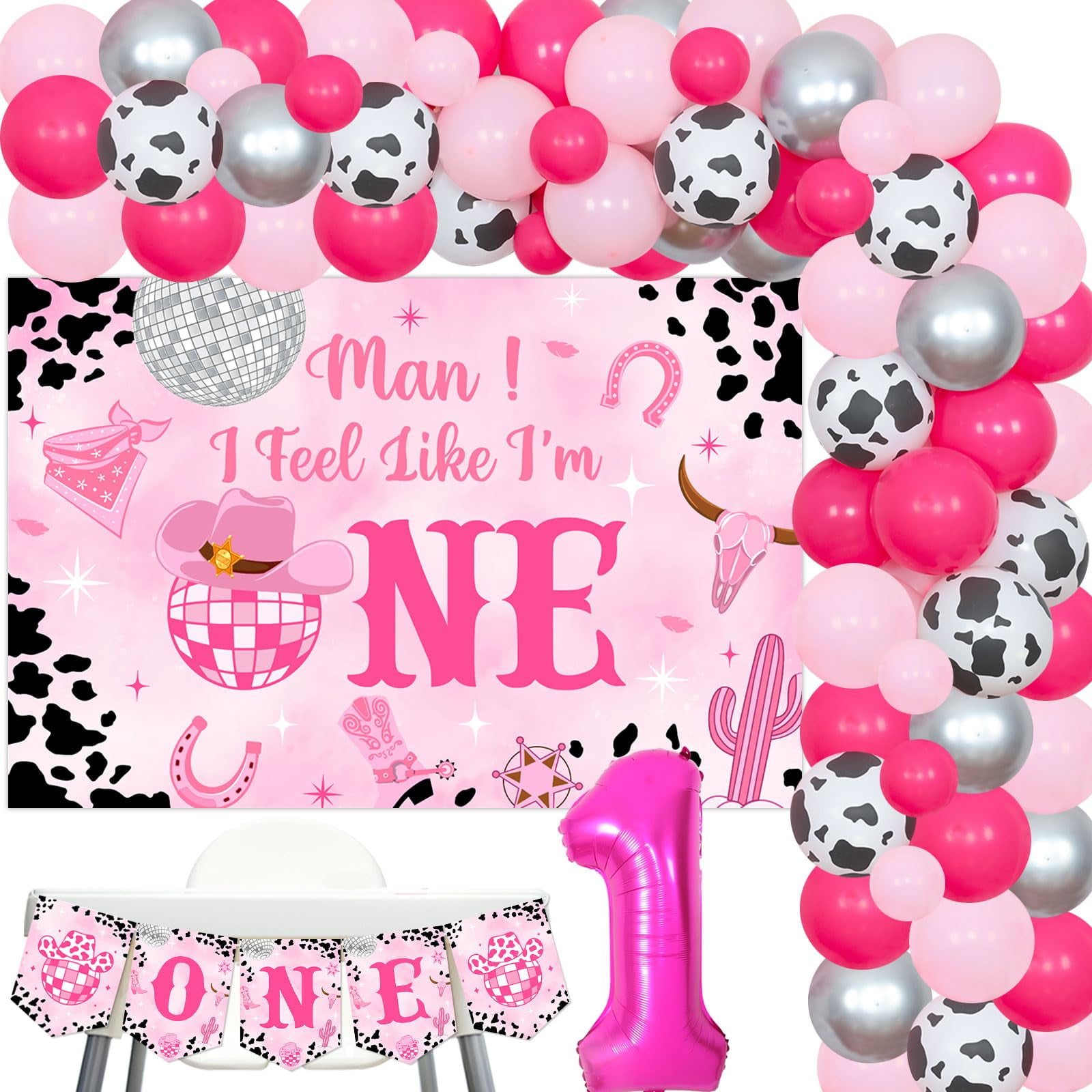 kreat4joy Disco Cowgirl 1st Birthday Decorations, ZLK1 Man I I'M One ...