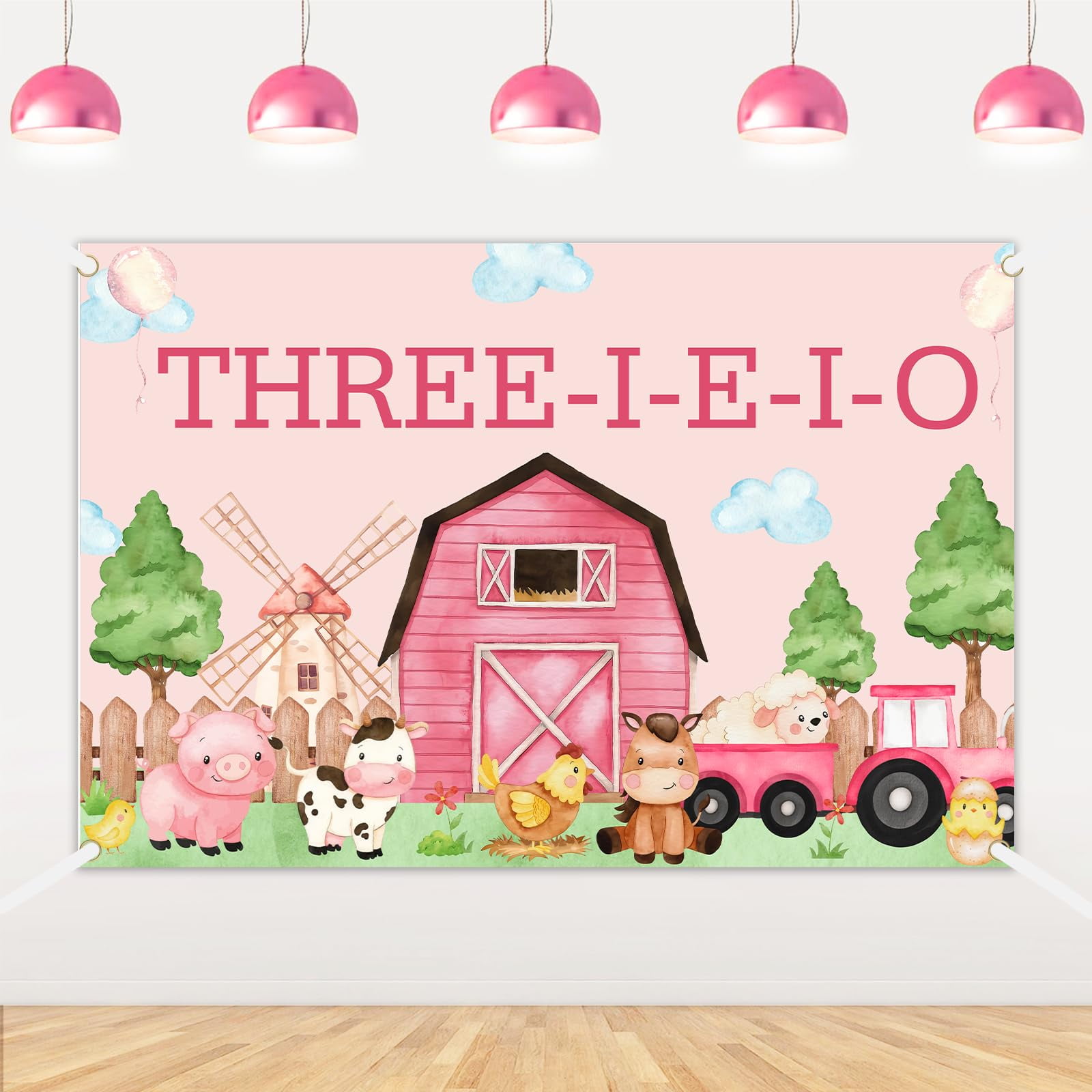 kreat4joy Farm Theme Birthday STF9 Decorations Pink, Three i e i o Farm ...