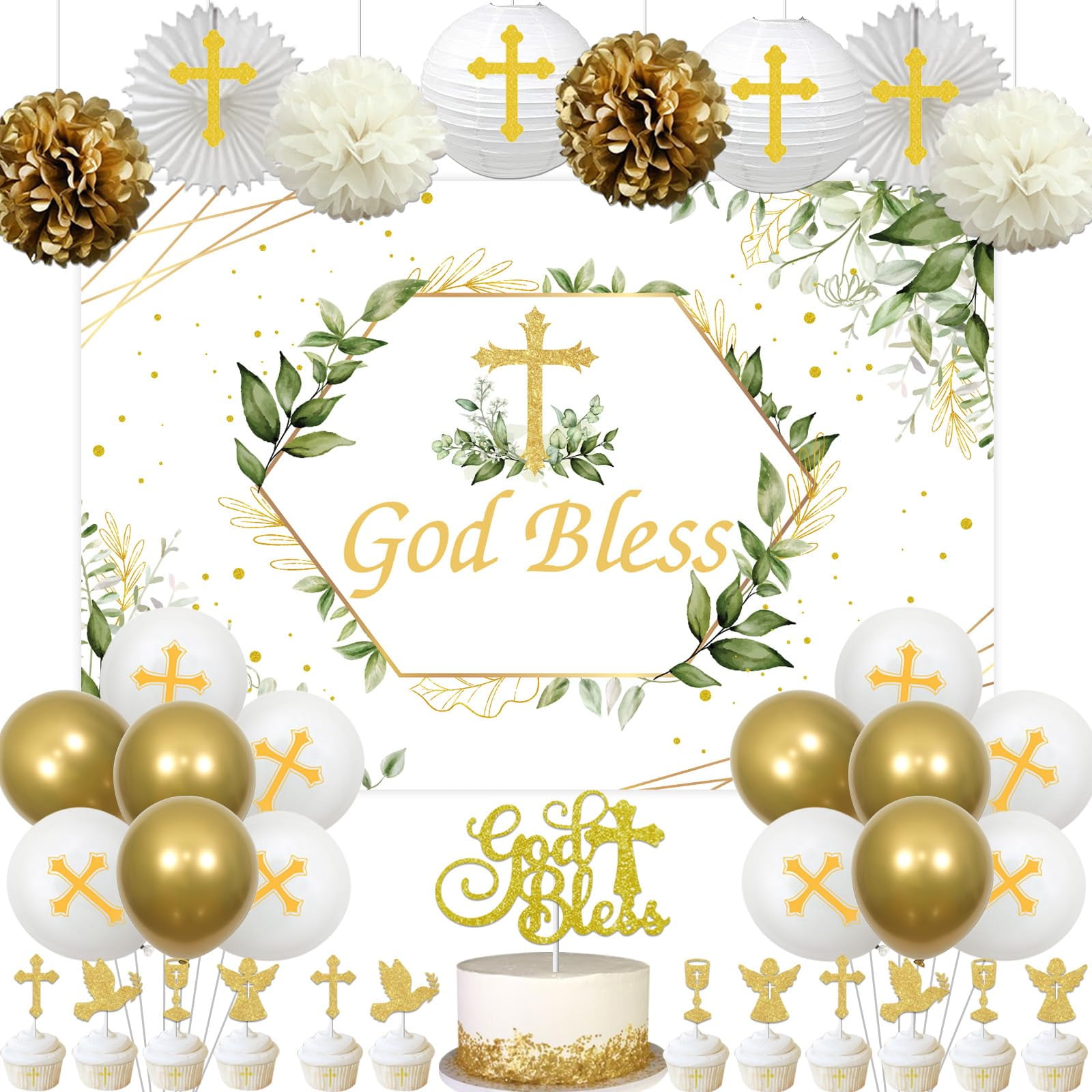 kreat4joy First Holy Communion Decorations, God Bless Party Decorations ...