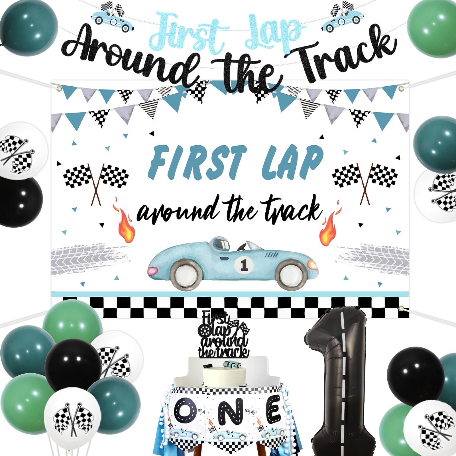 kreat4joy First Lap FEV6 Around The Track Birthday Decorations, First ...