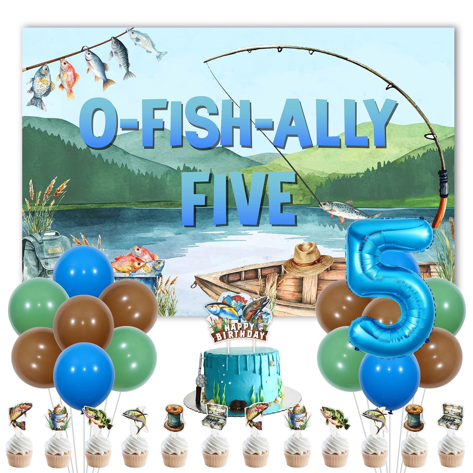 kreat4joy Fishing 5th Birthday MMF7 Party Decoration, O Fish Five ...