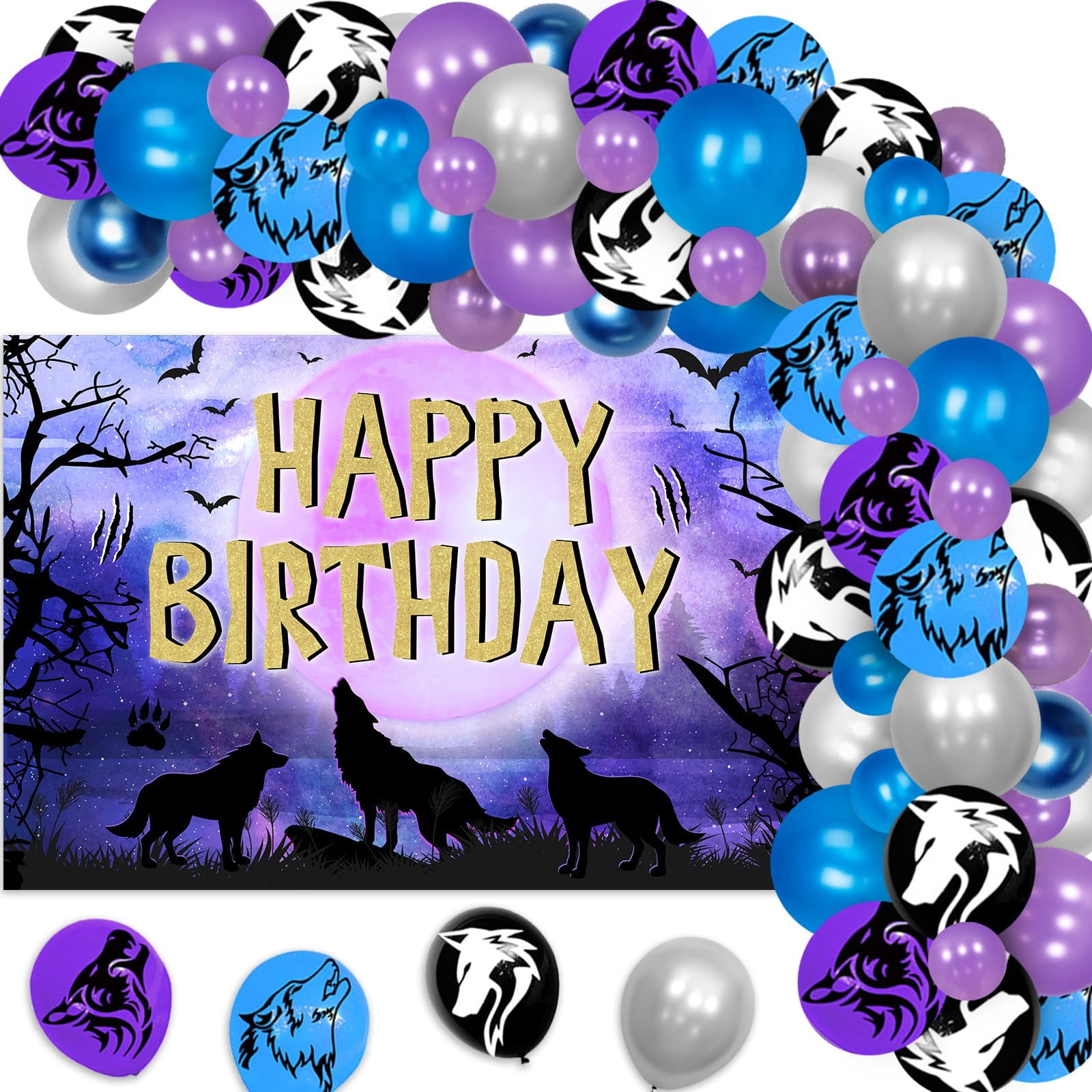 kreat4joy Wolf FEV6 Party Decorations, Galaxy Wolf Happy Backdrop Wolf ...