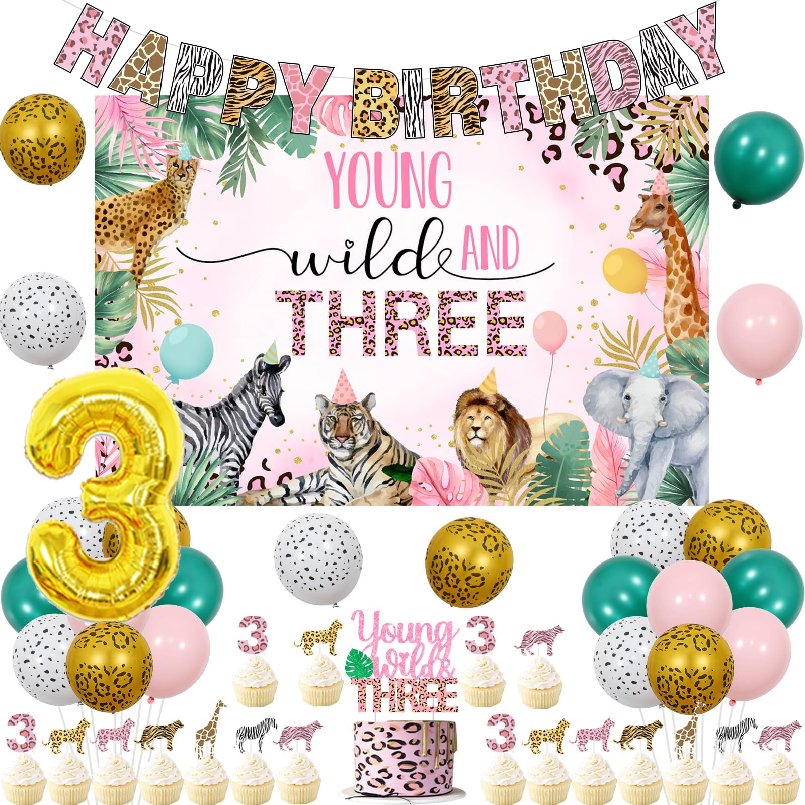 kreat4joy Young Wild and Three Decorations, NSD3 Safari 3rd Decorations for Girl, Backdrop Happy ...