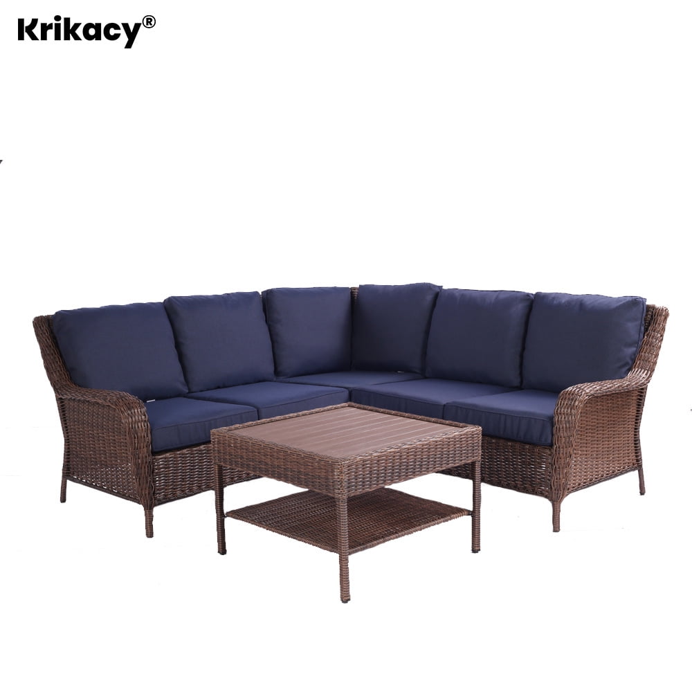 Krikacy 4-Piece Patio Set, Modular Wicker Furniture, Square Table ...
