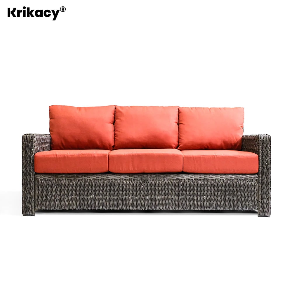 Krikacy 3-Seater Rattan Sofa, Wide Seat, All-Weather Handwoven ...